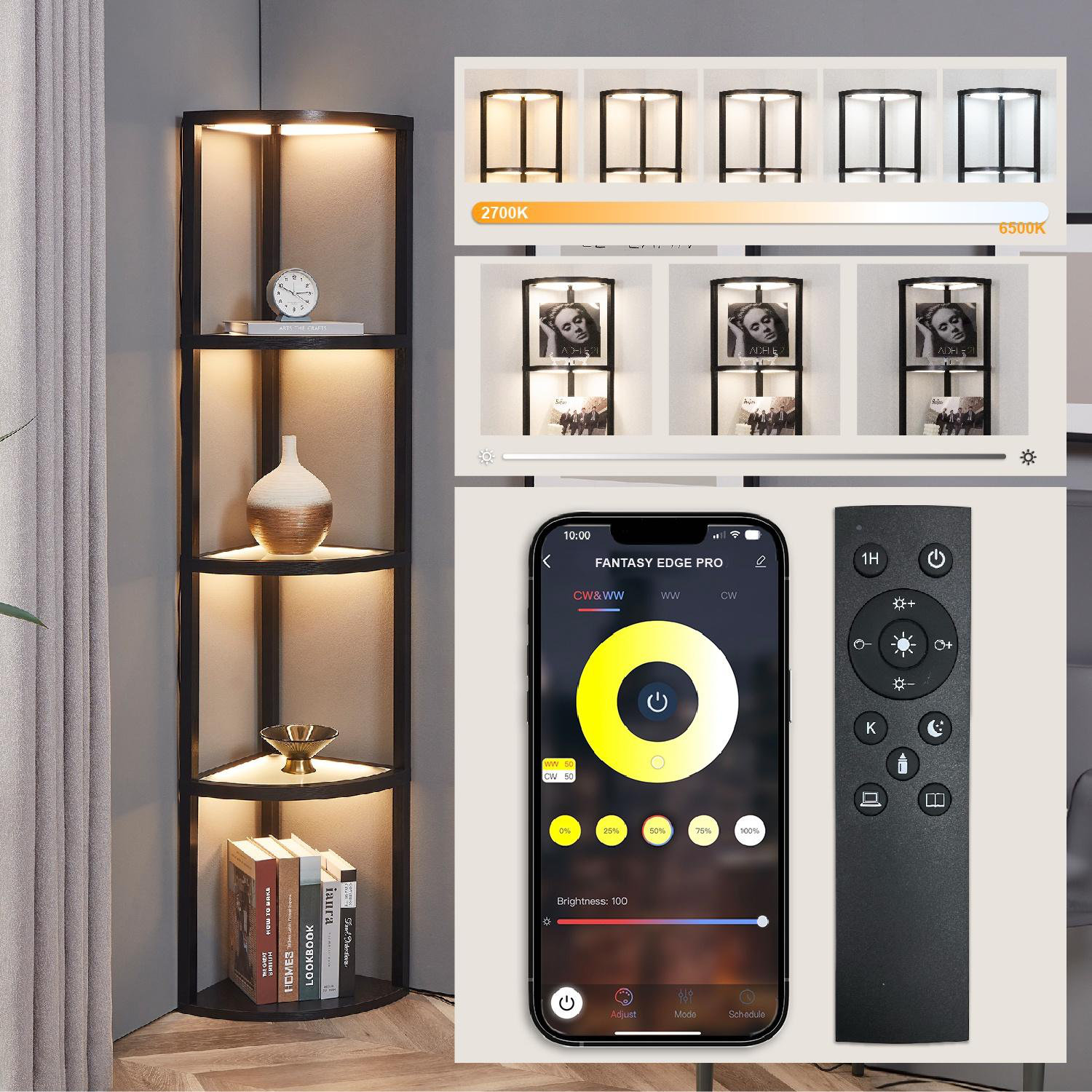 Latitude Run® Fantasy Edge 66" Corner LED Glass Display Shelf Lamp with ...