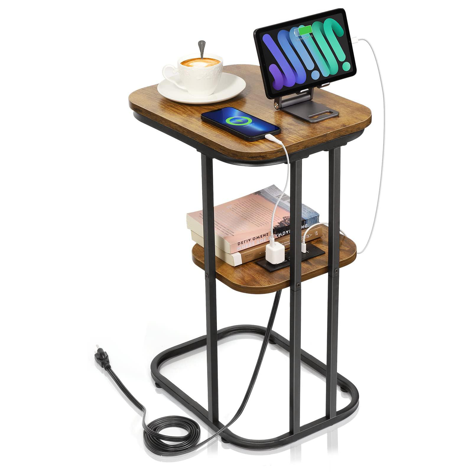 17 Stories Chacra Frame End Table with Storage and Built-In Outlets ...