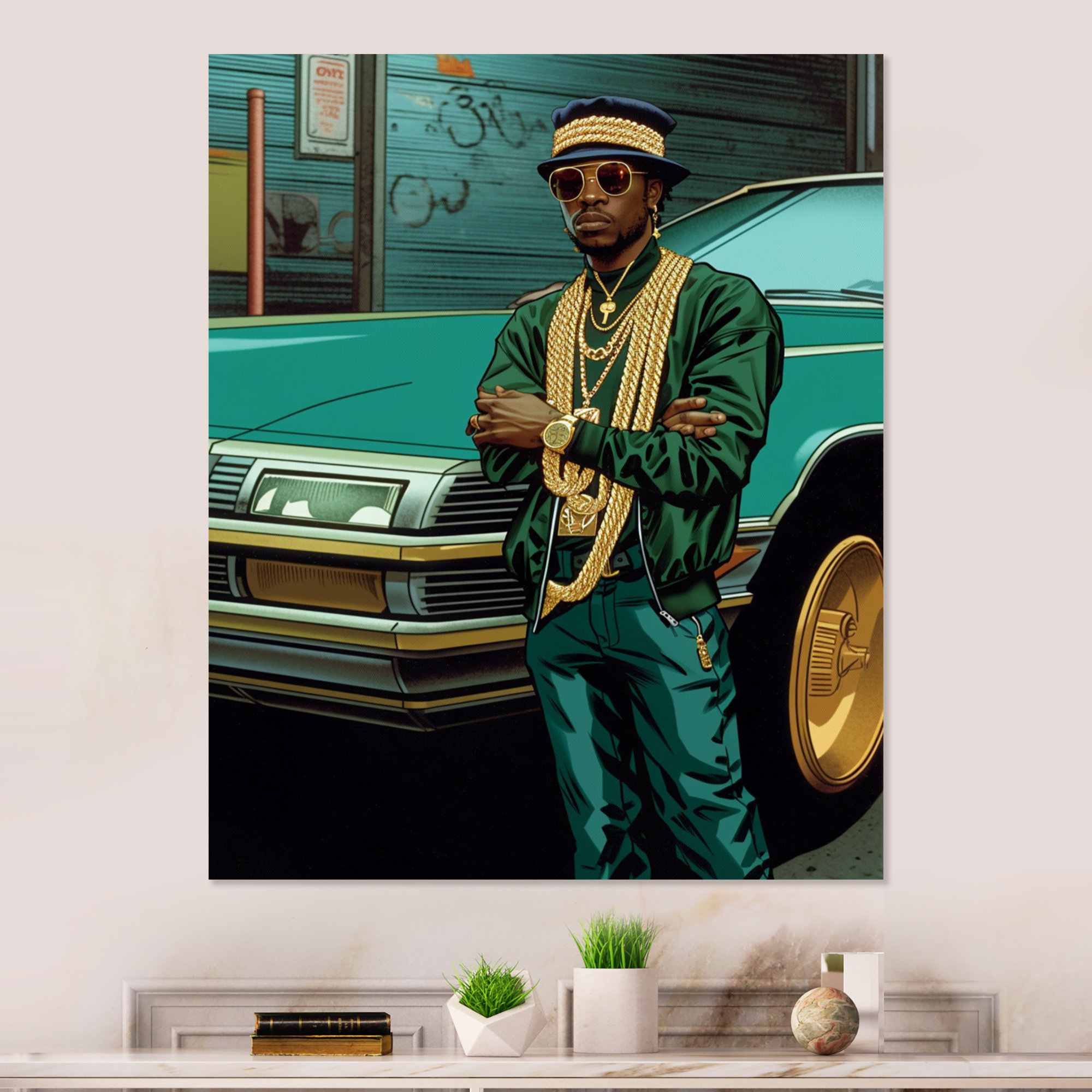 Design Art 80's Rapper With Gold Chains - Celebrity Metal Wall Decor ...