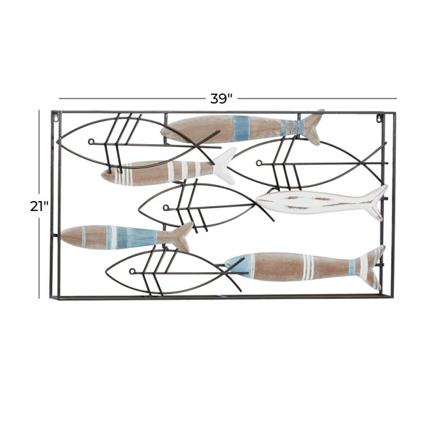 Dovecove Metal Striped Fish Brown Wall Decor with Metal Wire Designs ...
