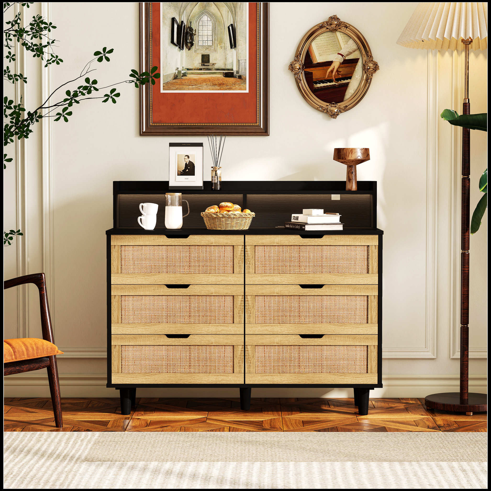 Ivy Bronx Fortinbras 43.31"6-Drawers Rattan Storage Cabinet Rattan ...