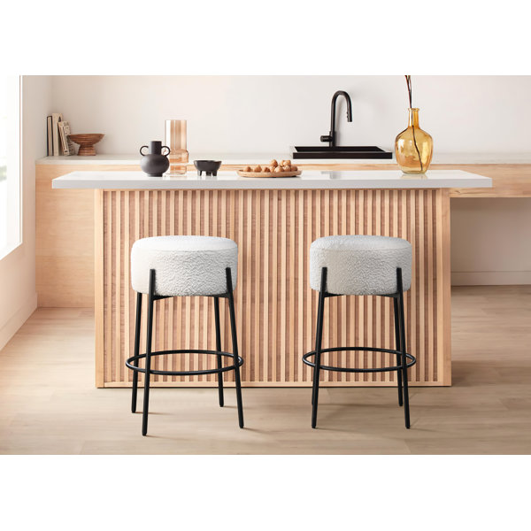 LuXeo Danica Barstool Black Steel Legs with Fabric Upholstered Seat ...