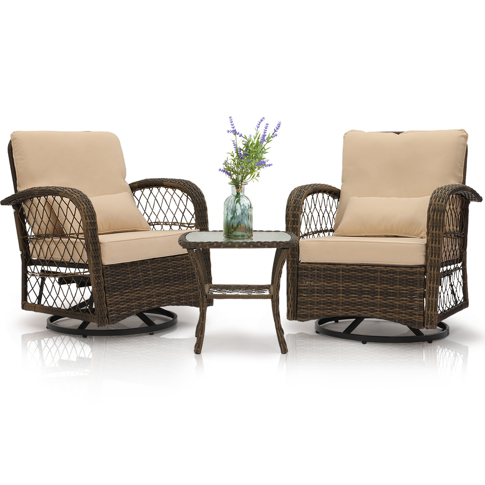 Winston Porter 3 Piece Outdoor Wicker Rattan Swivel Patio Chairs ...
