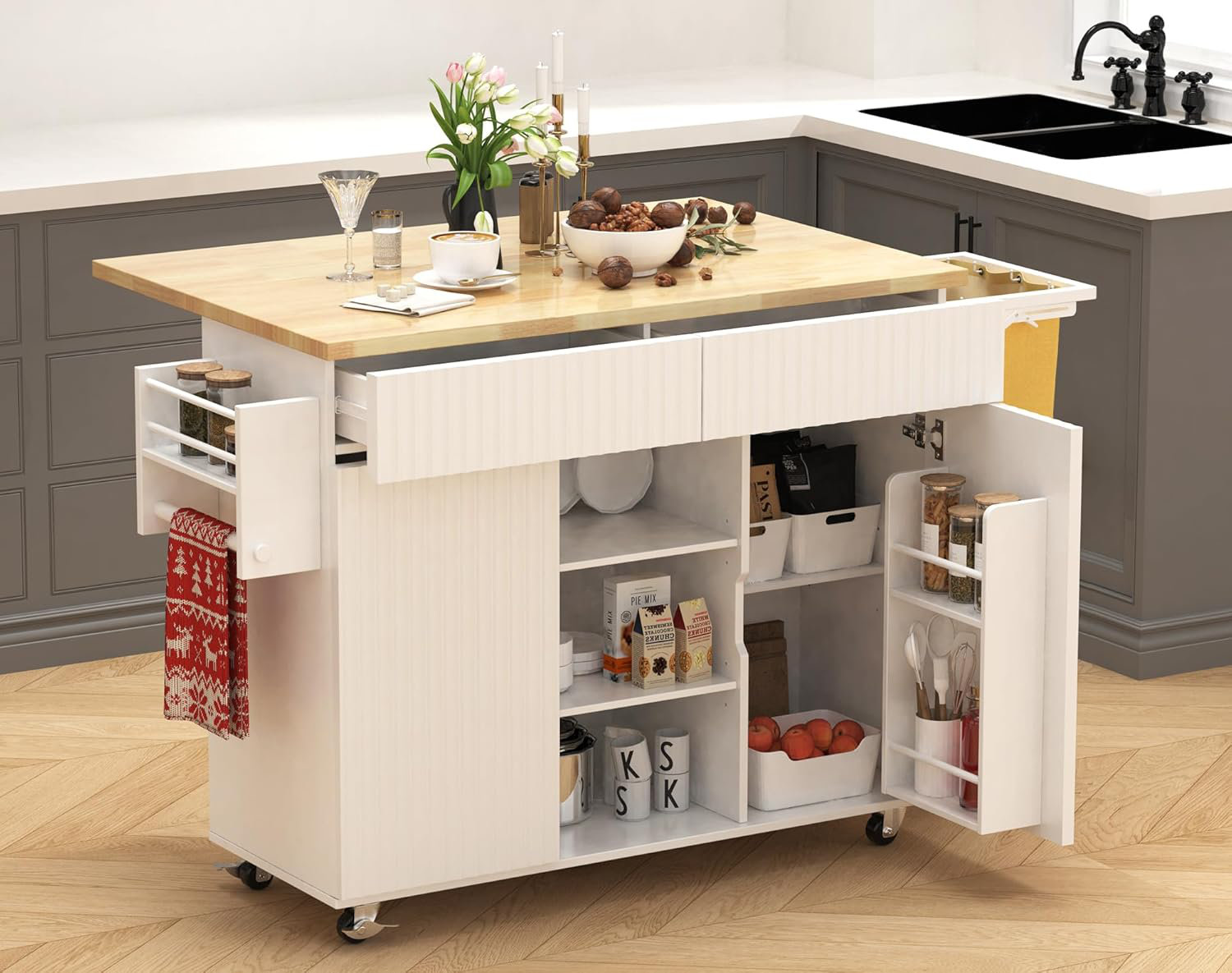Red Barrel Studio® Kitchen Island With Storage, Rolling Kitchen Island ...
