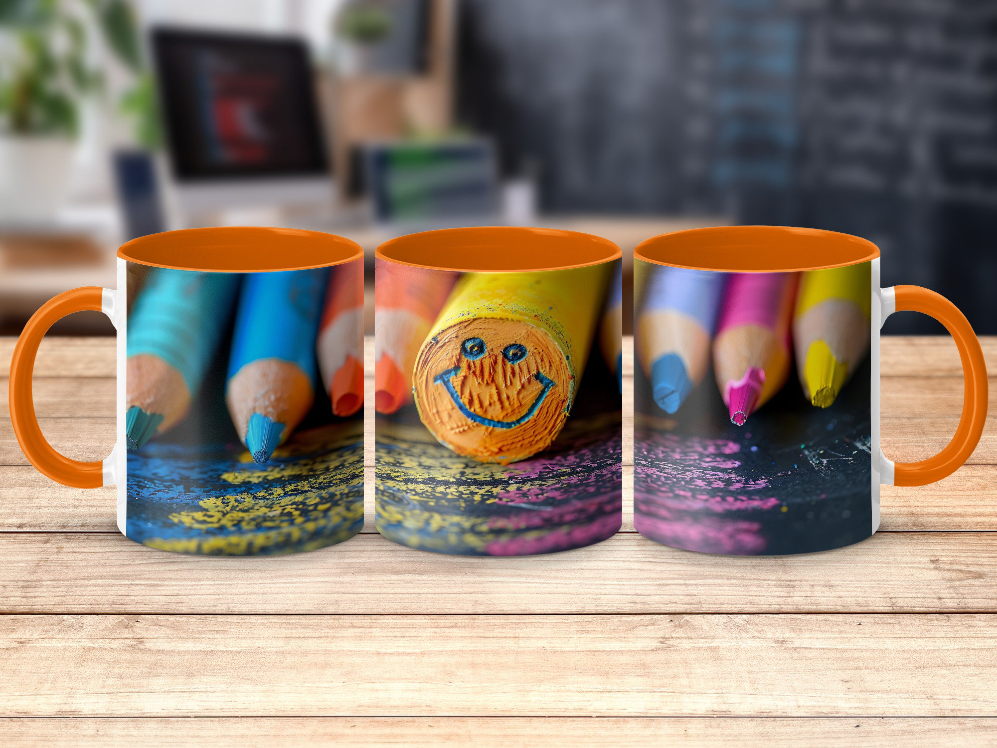 East Urban Home Set of 3 Kids Drawing Style 11oz Accent Mugs – White ...