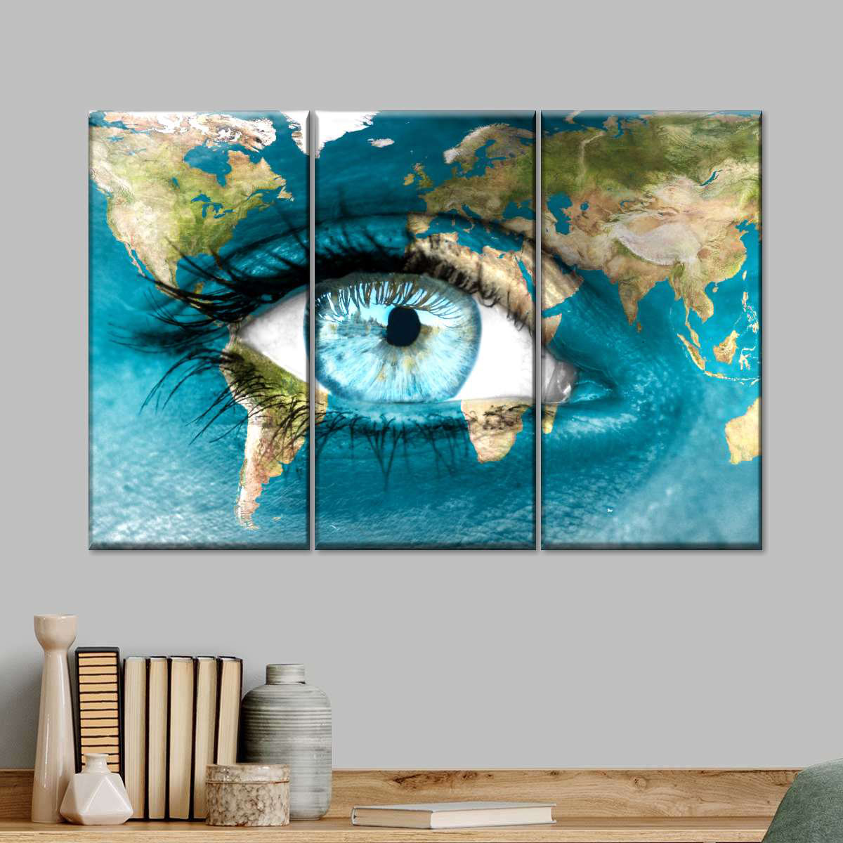 Trinx Earth Eye Map Wall Art Multi Piece Canvas Print On Canvas 3 ...