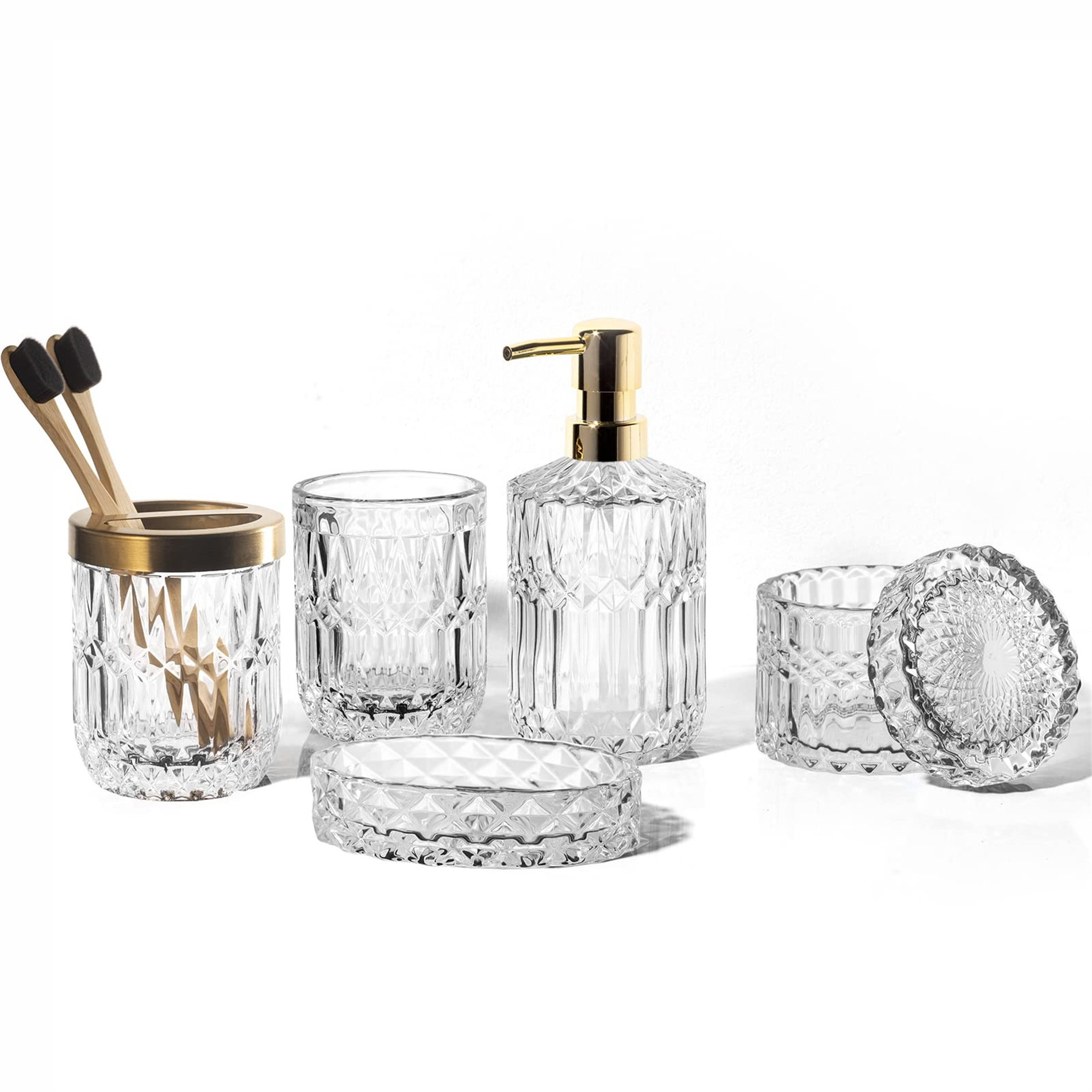 Mercer41 Nguyet Glass 6 Piece Bathroom Accessory Set Wayfair Mercer41 Nguyet Glass 6 Piece Bathroom Accessory Set Wayfair