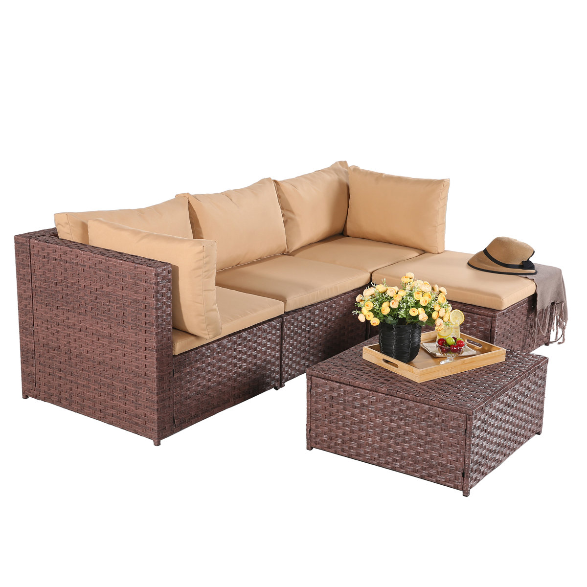 Ebern Designs Kimbala 4 - Person Outdoor Seating Group with Cushions ...