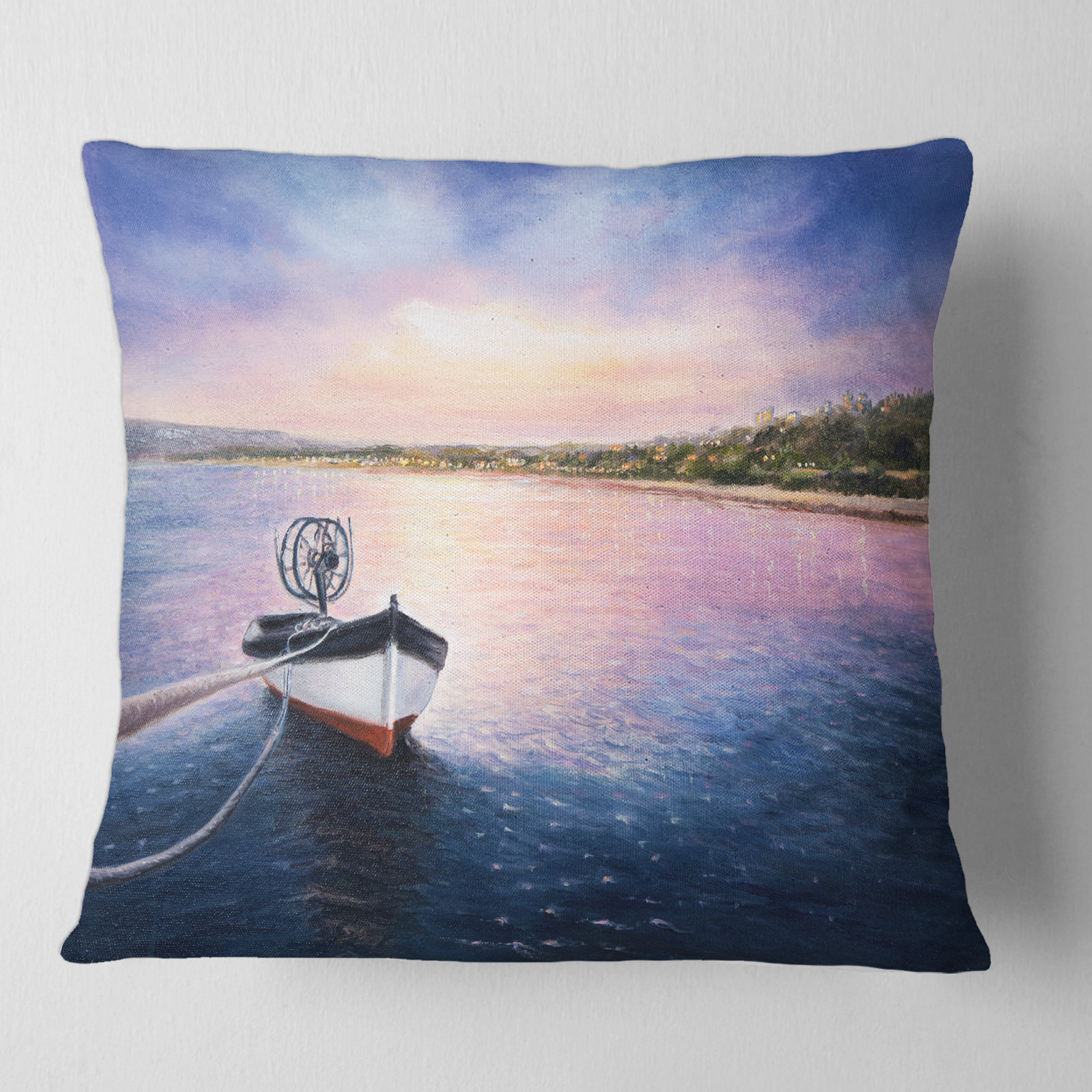 Design Art Fishing Boby the Shore During Vibrant Sunset Square Pillow ...