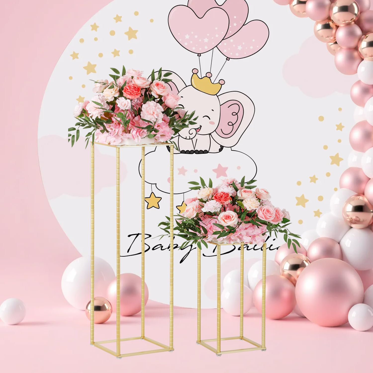 The Party Aisle™ 4Pcs Gold Flower Stand For Wedding, Metal Column Vases ...