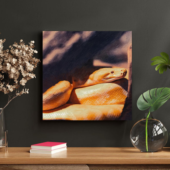 Latitude Run® " White And Orange Python Lying Near Wood Log " Painting ...