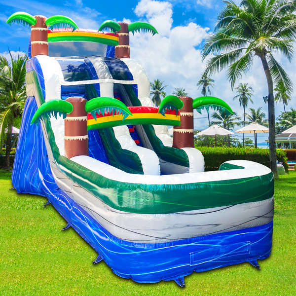 GOOSH 14' x 21' Tropical Palm Tree Inflatable Water Slide with Air ...