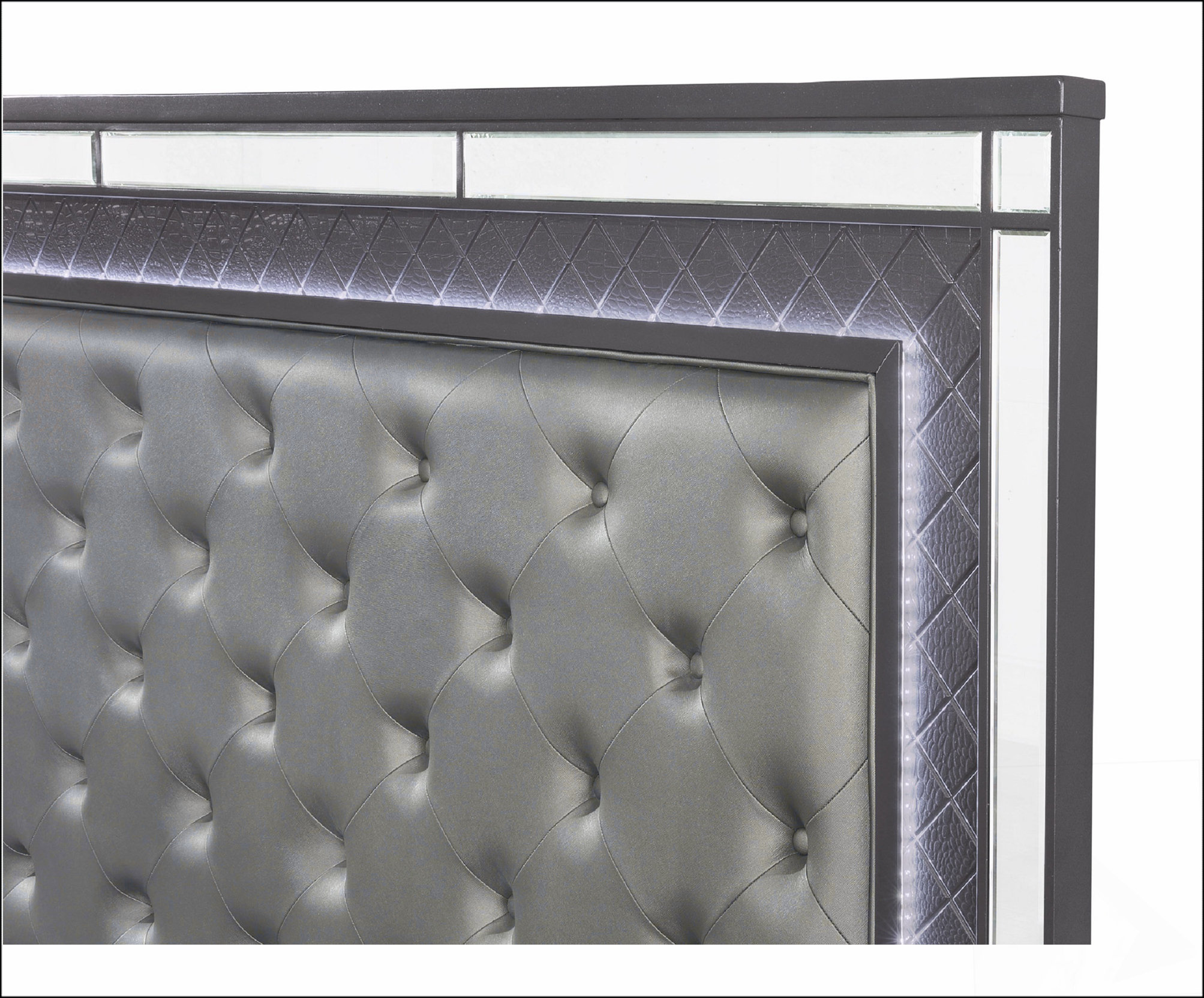 W-Jopns Glam Style Upholstered Headboard Button Tufting Glass Inlay 1pc ...