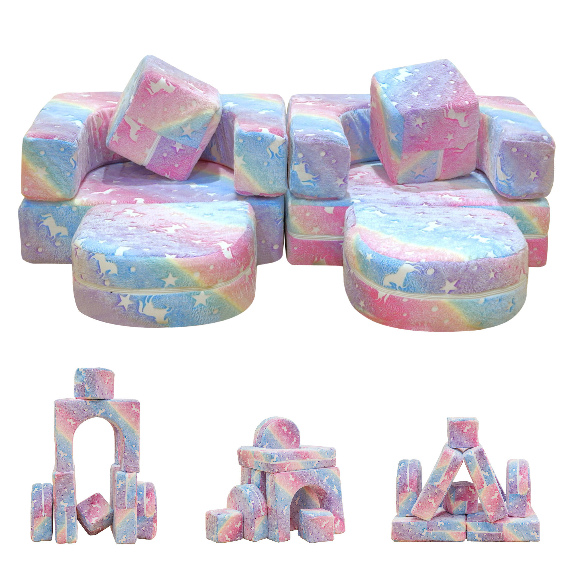 Ebern Designs Modular Kids Sofa Couch, Modular Toddler Glow Sofa, Fold ...