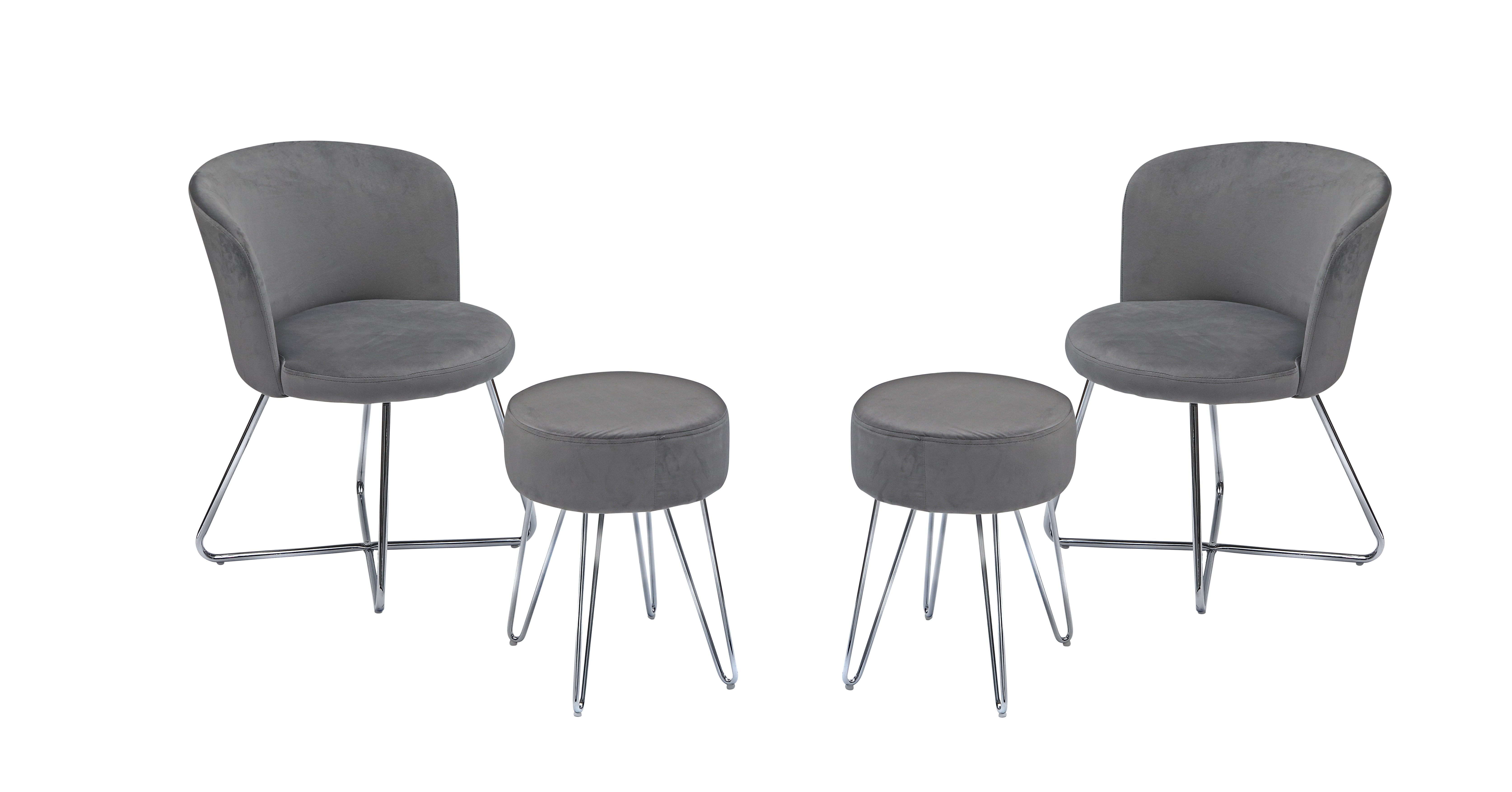 Corrigan Studio Cairon Sansa Chair With Benny Stool Set In Grey Velvet ...