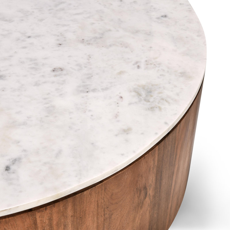 Birch Lane™ Cornelius Wood and Marble Round Coffee Table | Wayfair