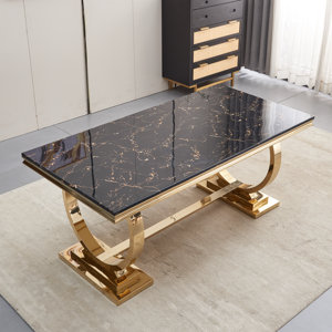 Mercer41 Luxury Kitchen Dining Room Table with Gold Stainless Steel ...