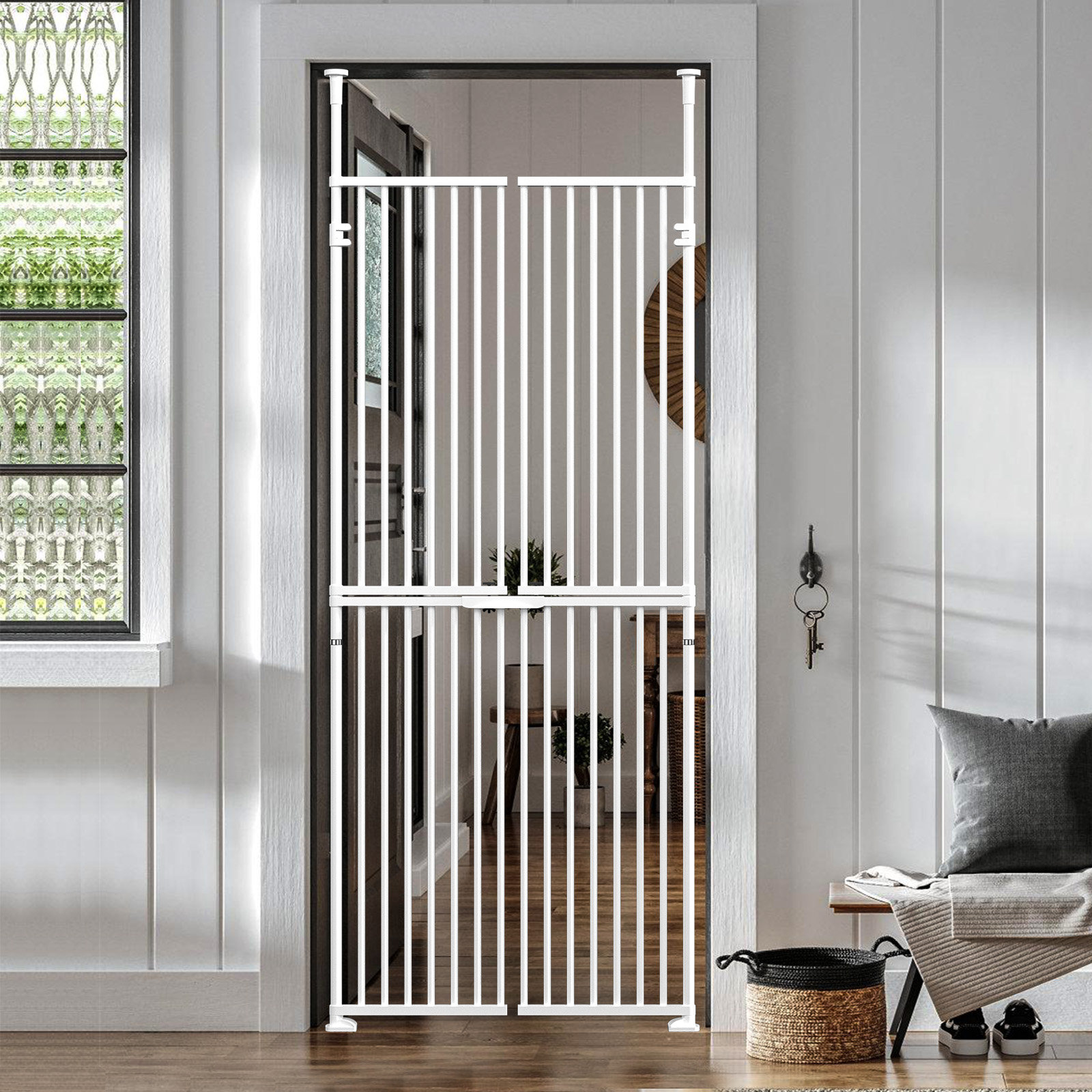 JTANGL Extra Tall Pet Gate, No Drill Pressure Mounted, Walk Through ...