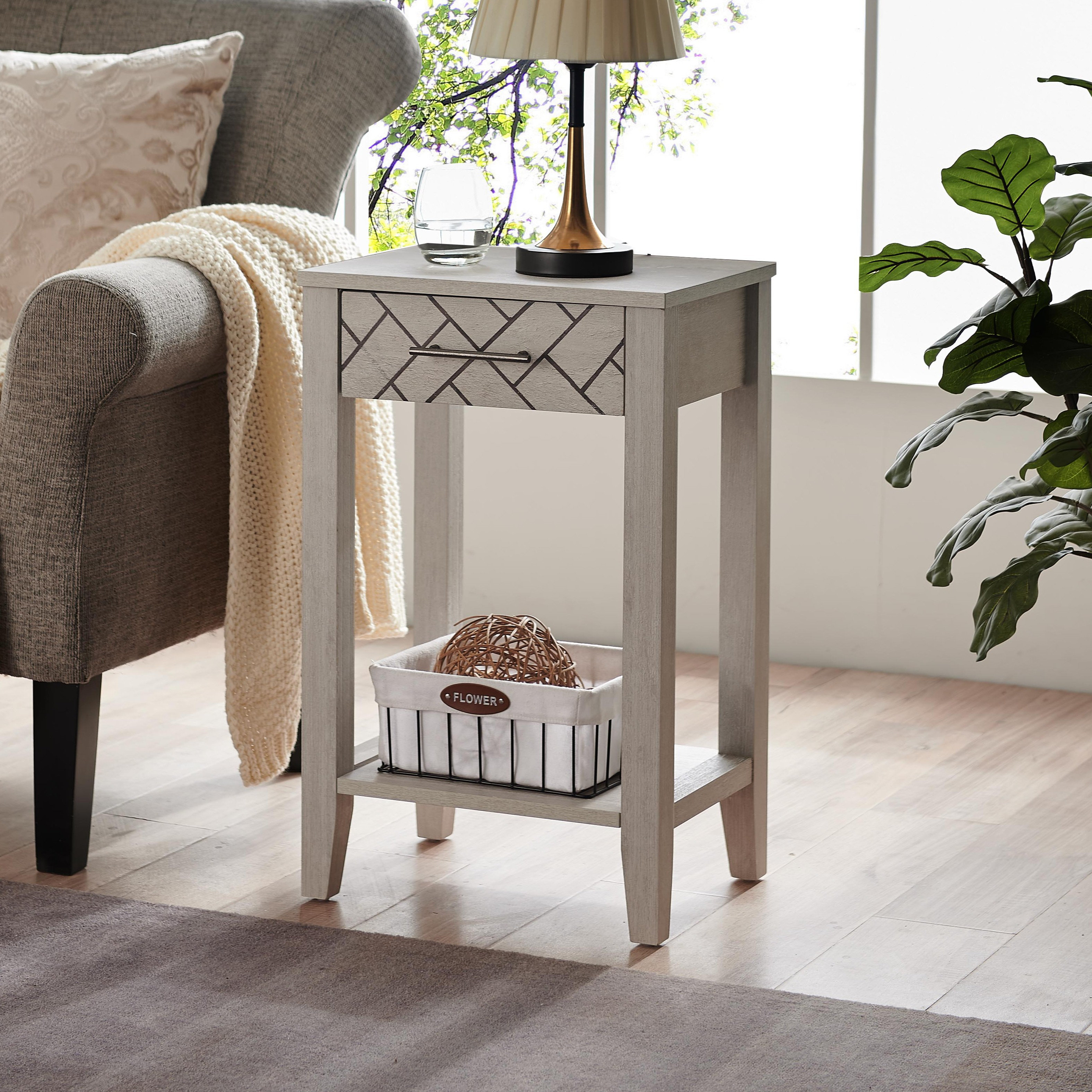 Red Barrel Studio® Wood End Table with Drawer and Two Open Shelves ...