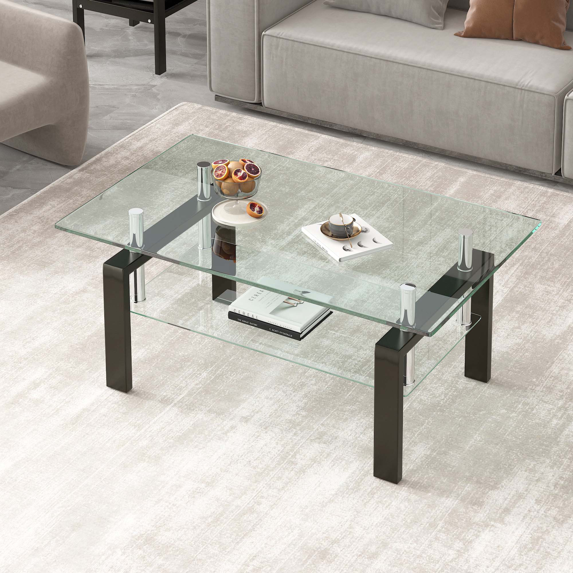 Wrought Studio™ Tempered Glass Coffee Table, Modern Glass Coffee Table ...