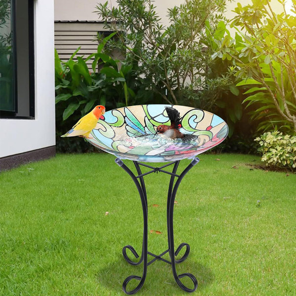 Bloomsbury Market Glass Bird Baths for Outdoors - Hummingbird Large ...