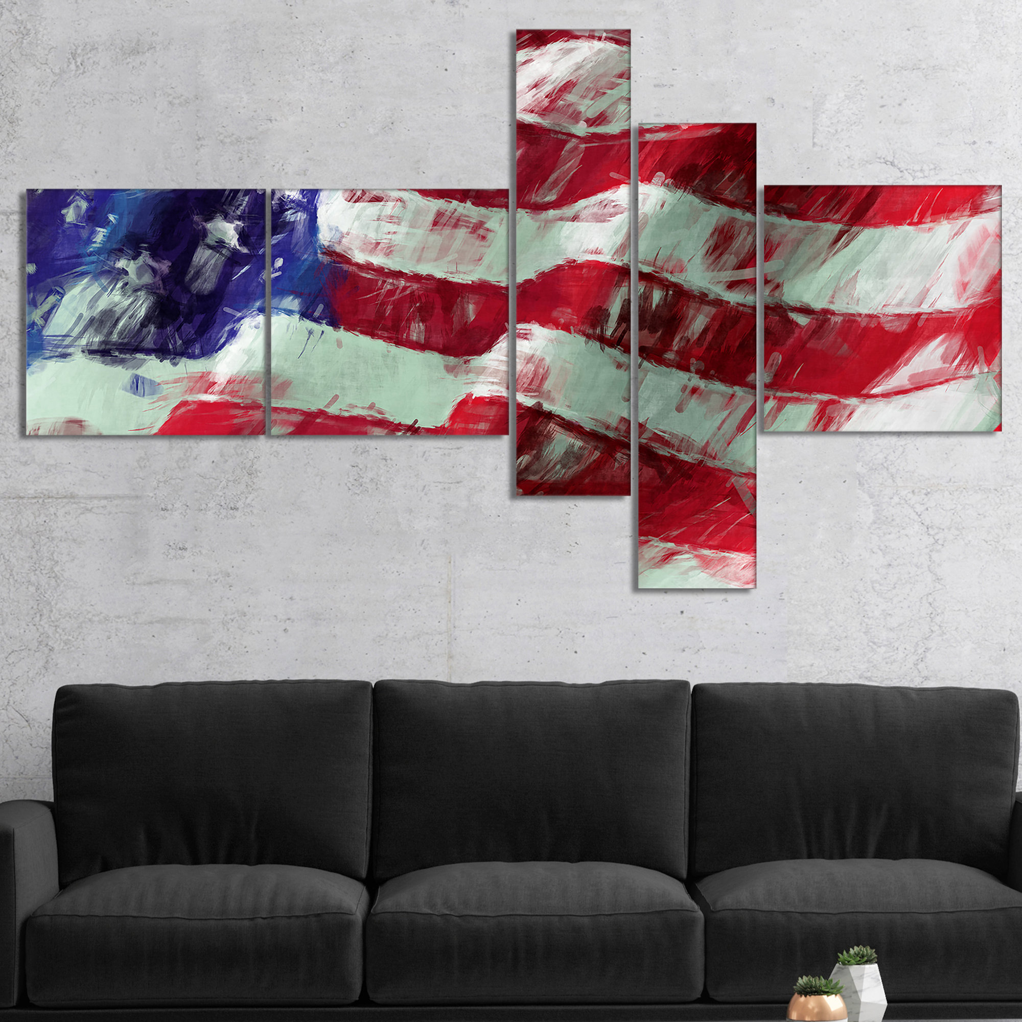 East Urban Home 'USA Flag Abstract Art' Oil Painting Print Multi-Piece ...
