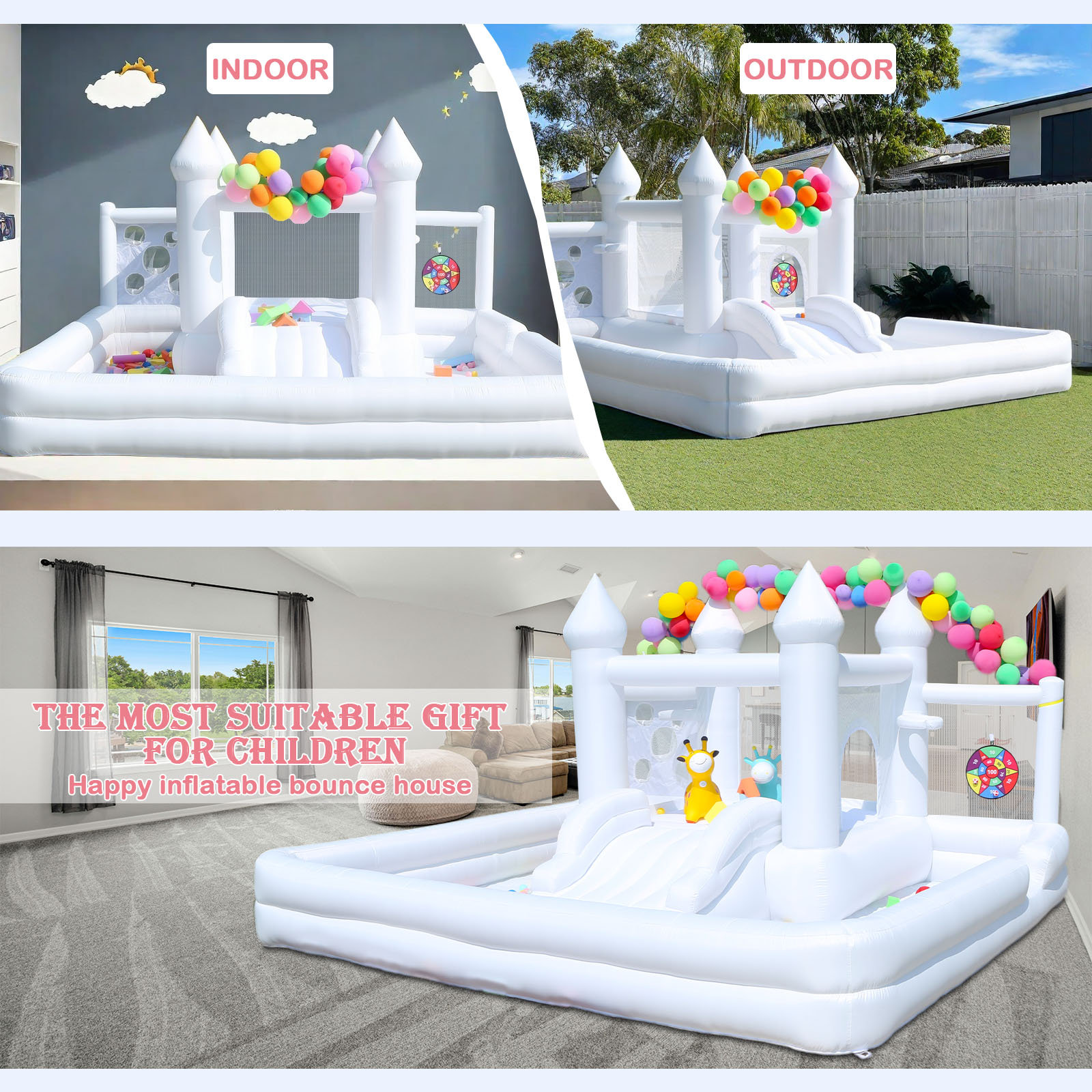 TOBEBEGO 13' X 12' White Bounce House With Blower,ball Pool,kids Bounce ...
