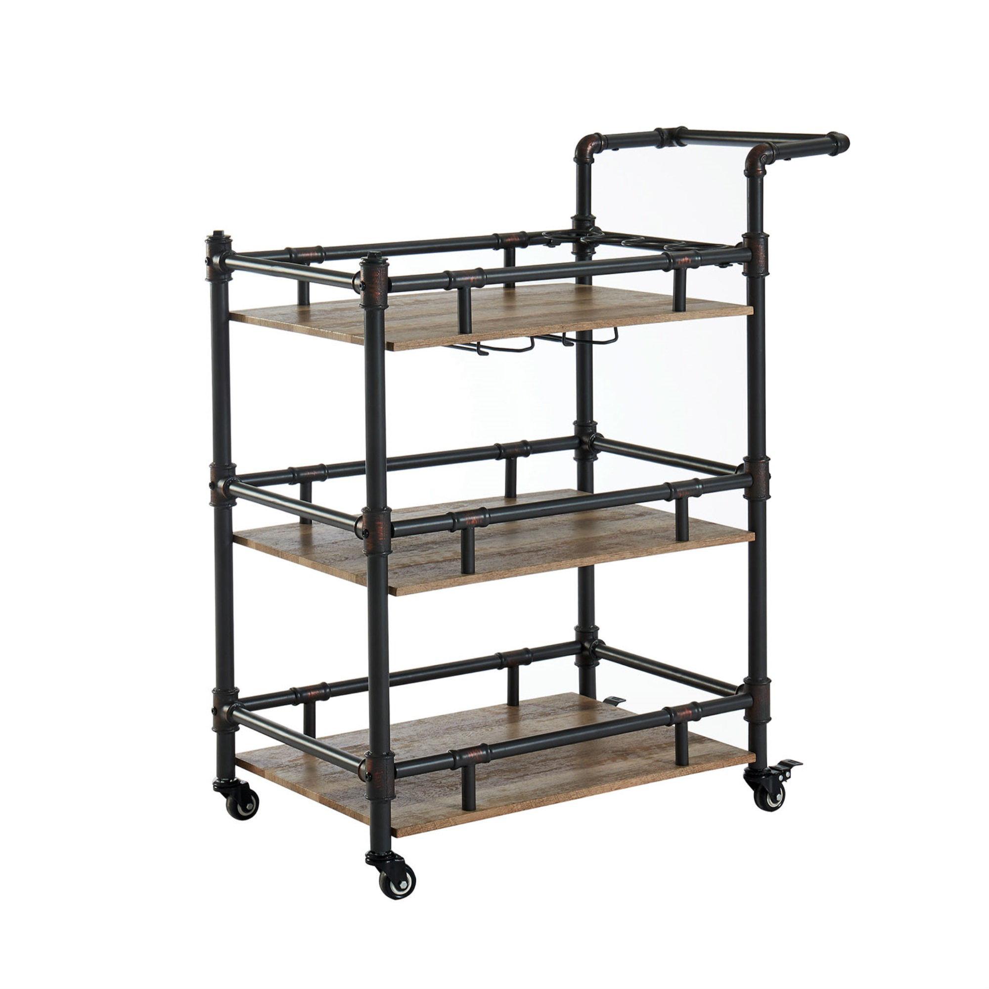 17 Stories Breen Rustic 3 Tier Wood and Metal Bar Cart | Wayfair