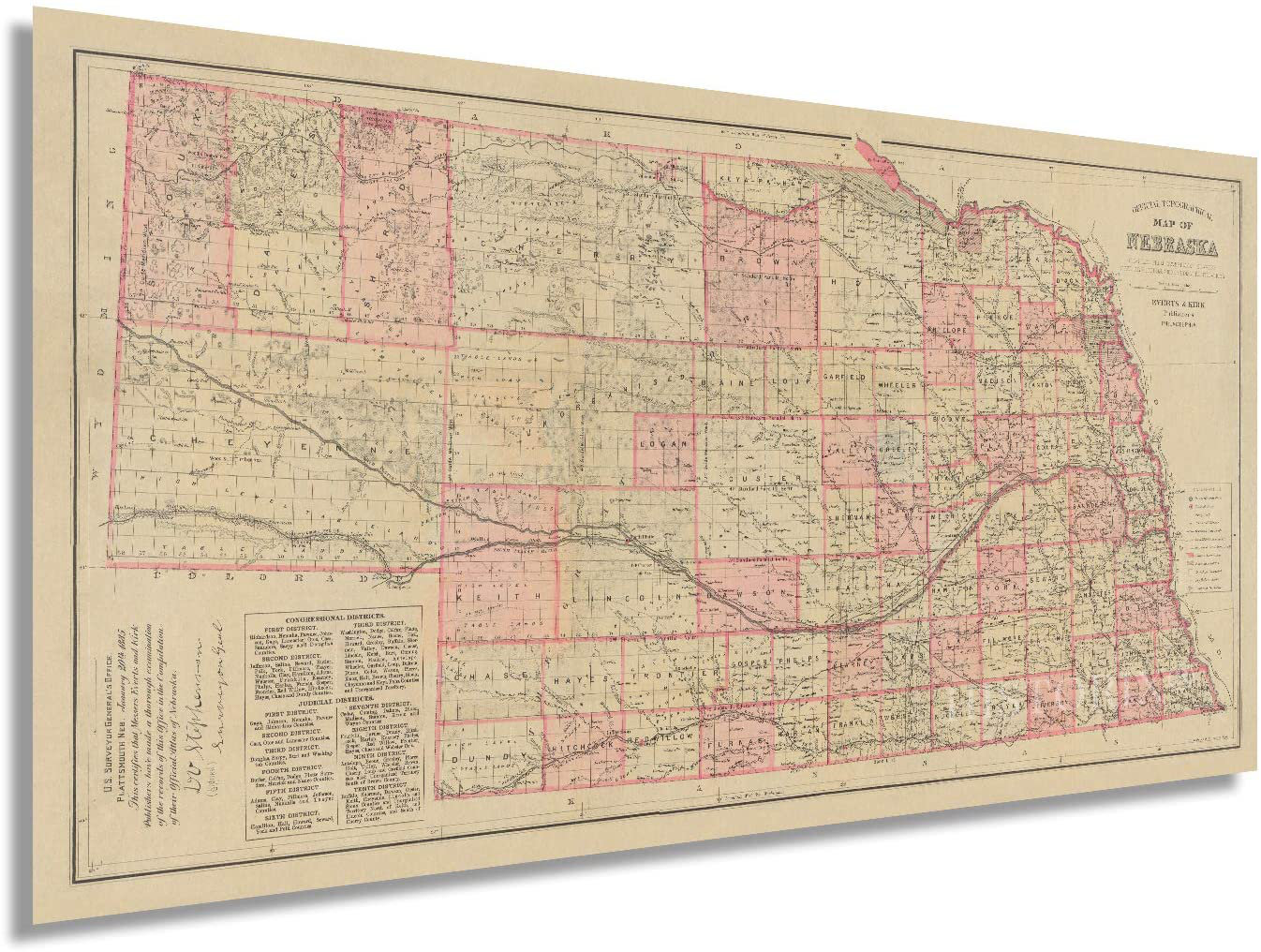 HISTORIC PRINTS HISTORIX Vintage 1885 Nebraska Map - 24X36 Inch Vintage ...