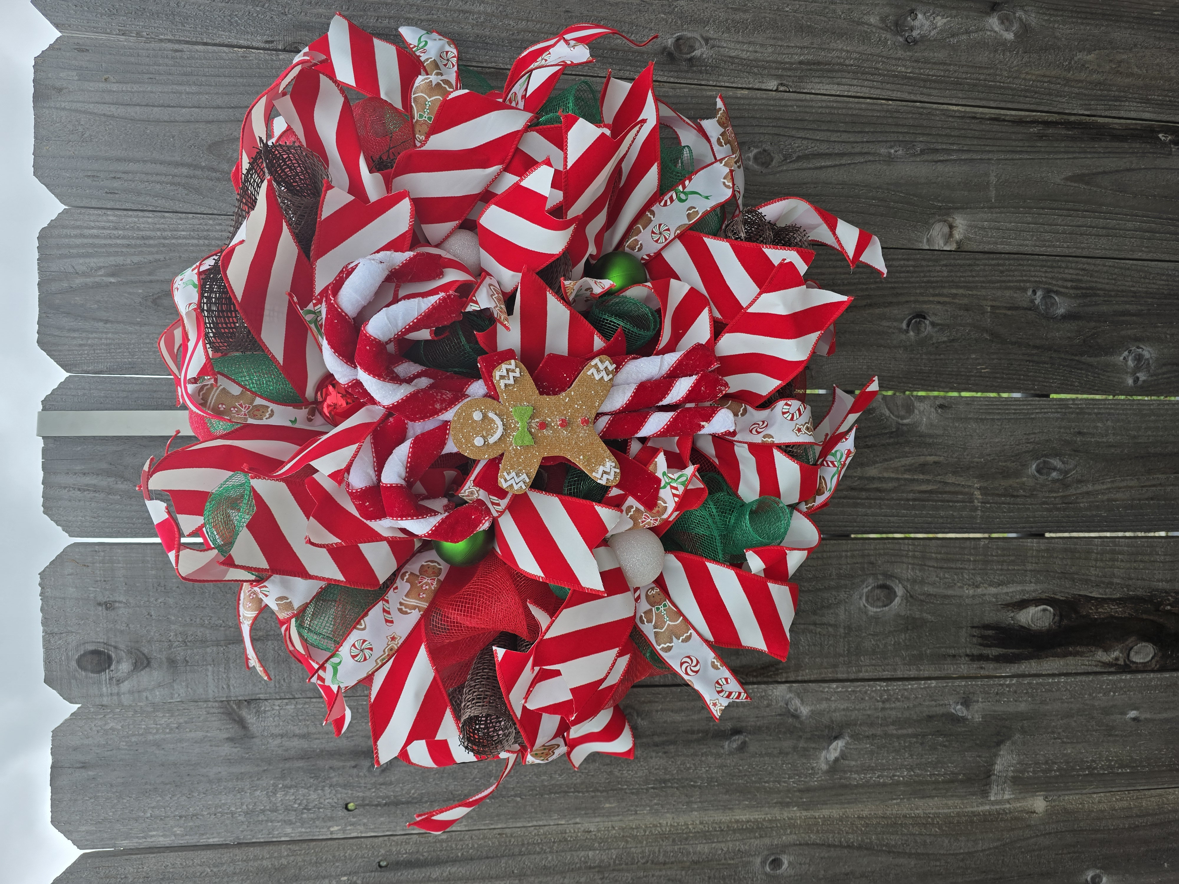 One Allium Way® Gingerbread And Peppermint Deco Mesh Wreath | Wayfair