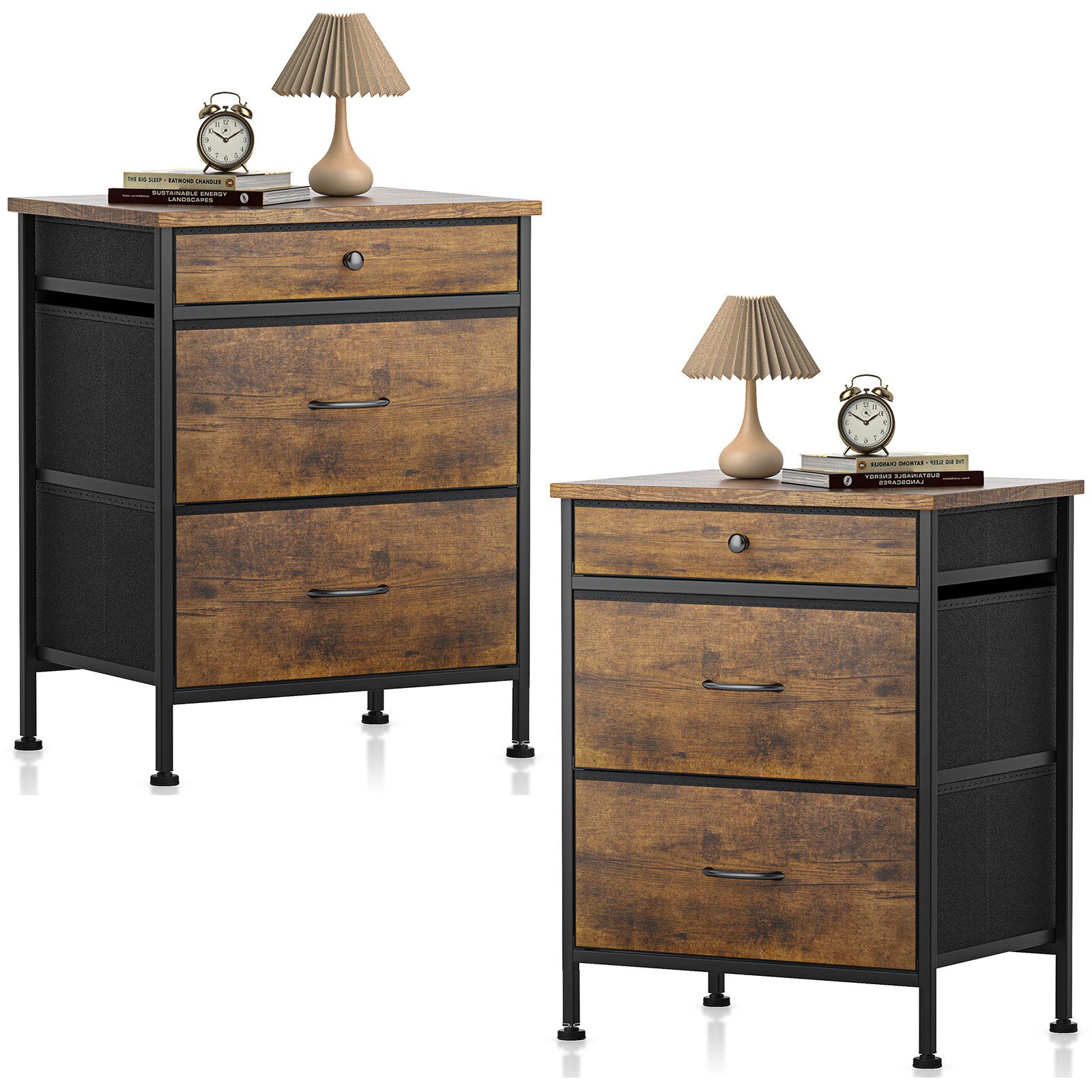 Ebern Designs Tineka Nightstand, Small Dresser, End Table with 3 Fabric ...