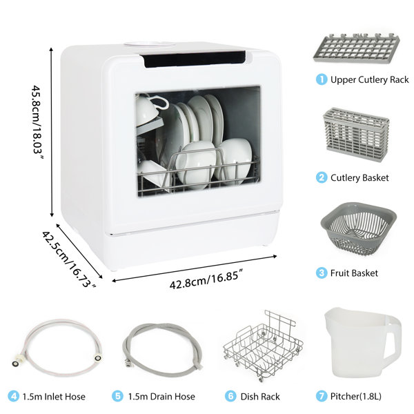 RAYS Countertop Dishwasher with Adjustable Rack White Stainless Steel ...
