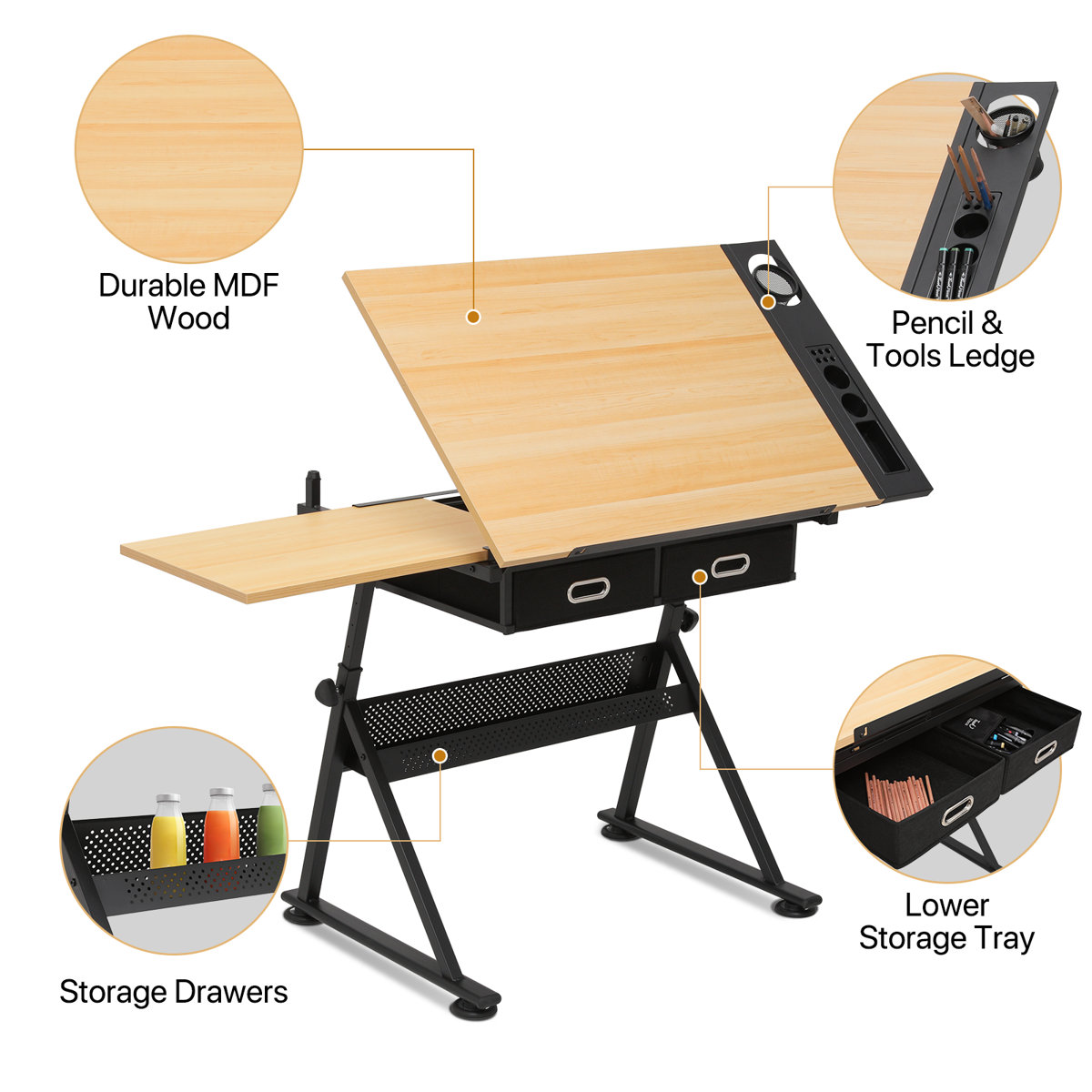 The Twillery Co.® Elizabeth Draft Desk Drawing Table with Stool Set ...