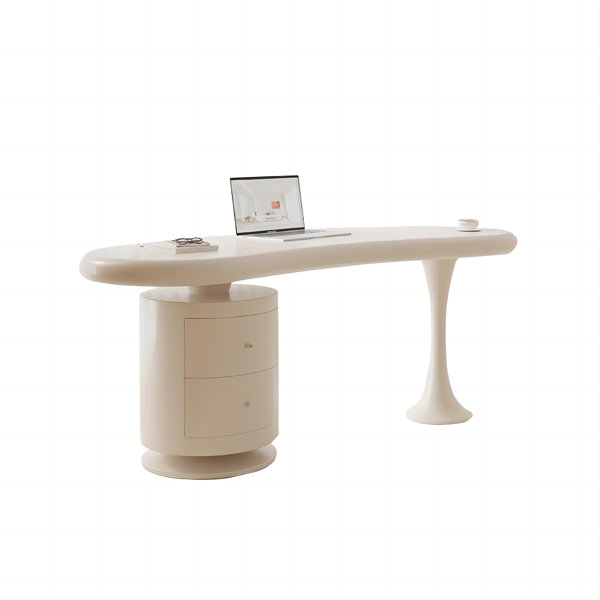 Orren Ellis Cream-Style Desk, Piano Lacquer Tabletop | Wayfair