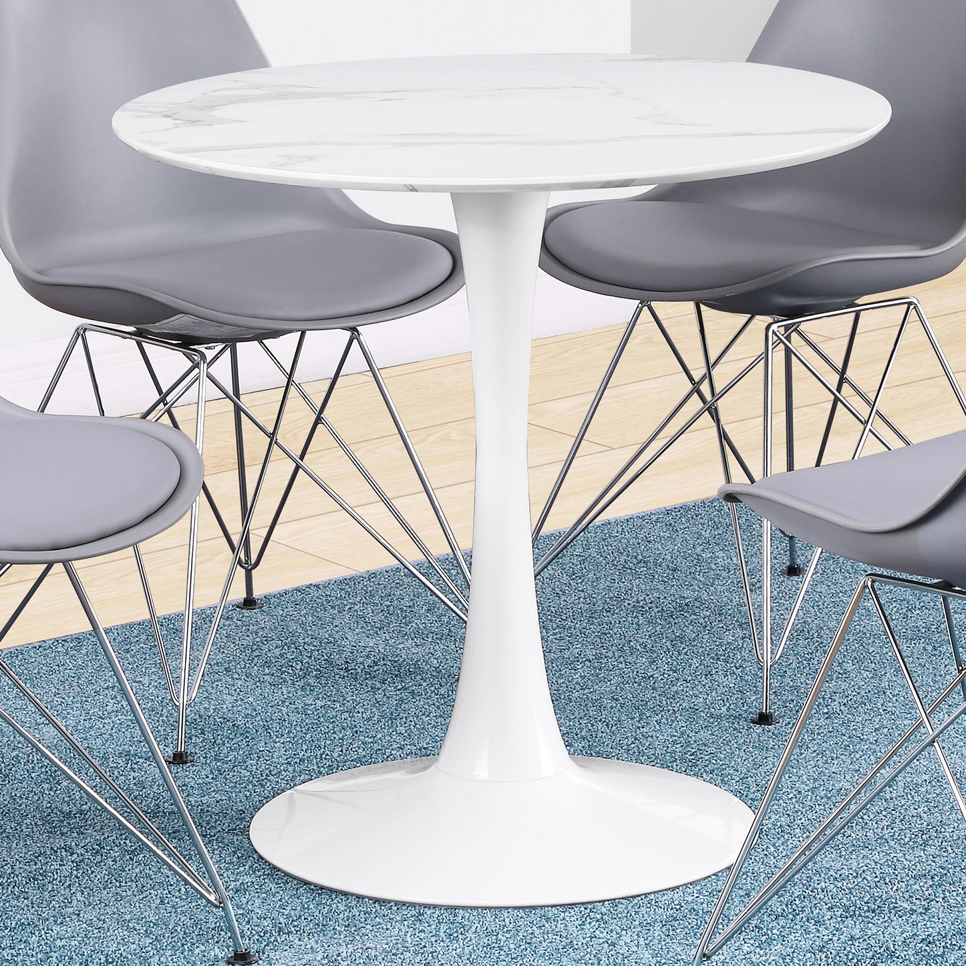 Wrought Studio™ Round 30 - Inch Faux Marble White Table For Dining ...