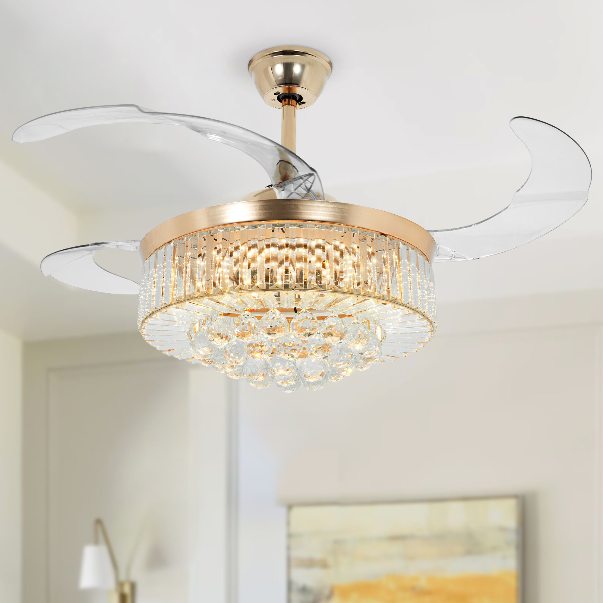 House of Hampton® 42" Johnnell LED Retractable Blades Ceiling Fan with ...