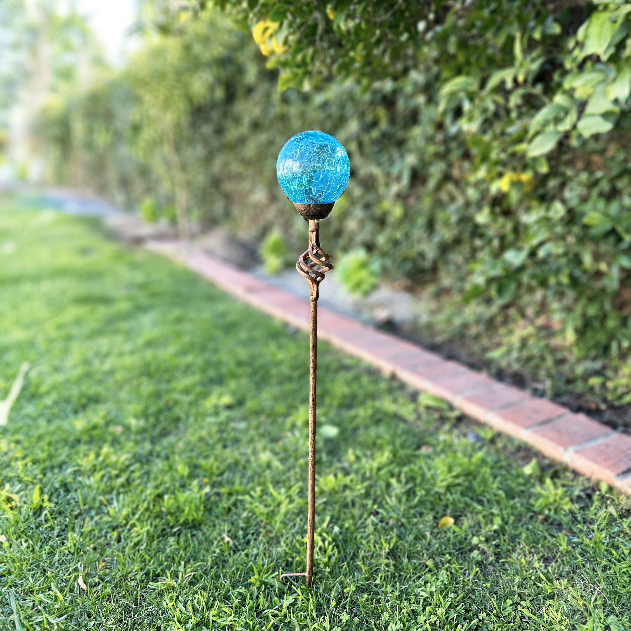 Exhart Solar Crackle Glass Ball Garden Stake with Metal Finial, 4 by 31 ...