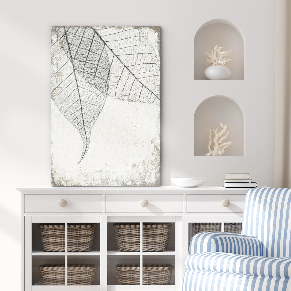 IDEA4WALL " Translucent Leaves I " Plant Vein Rustic Large Framed ...