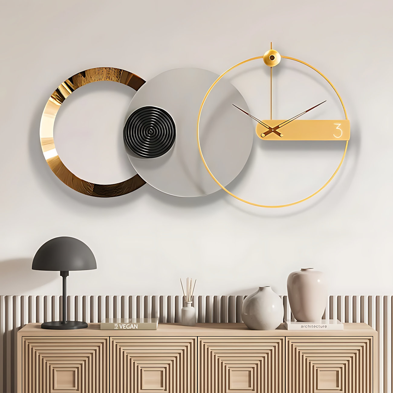 Everly Quinn Extra Large Golden Light Luxury Modern Wall Clock, 33 * 18 ...