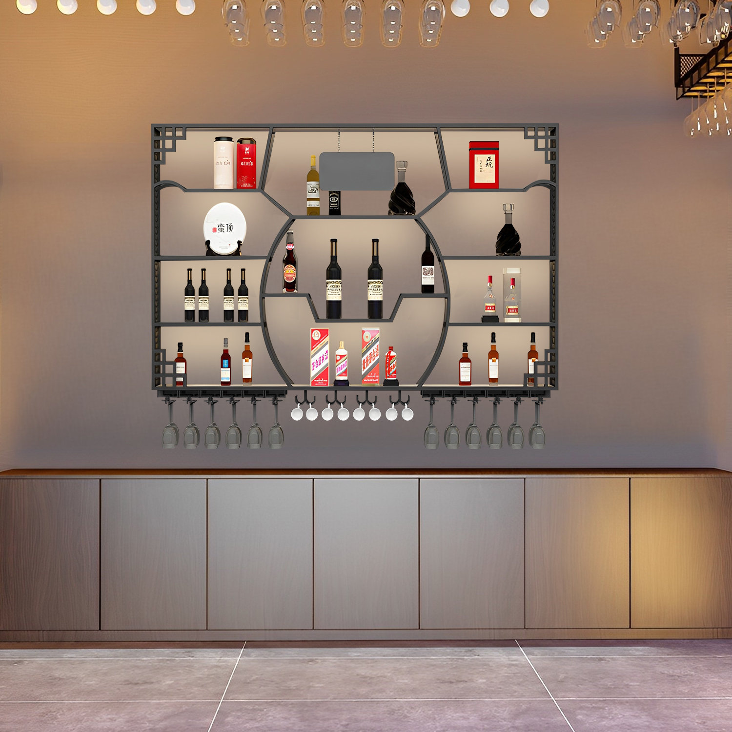 Wildon Home® Nashiem Wall Mounted Wine Bottle & Glass Rack Black | Wayfair