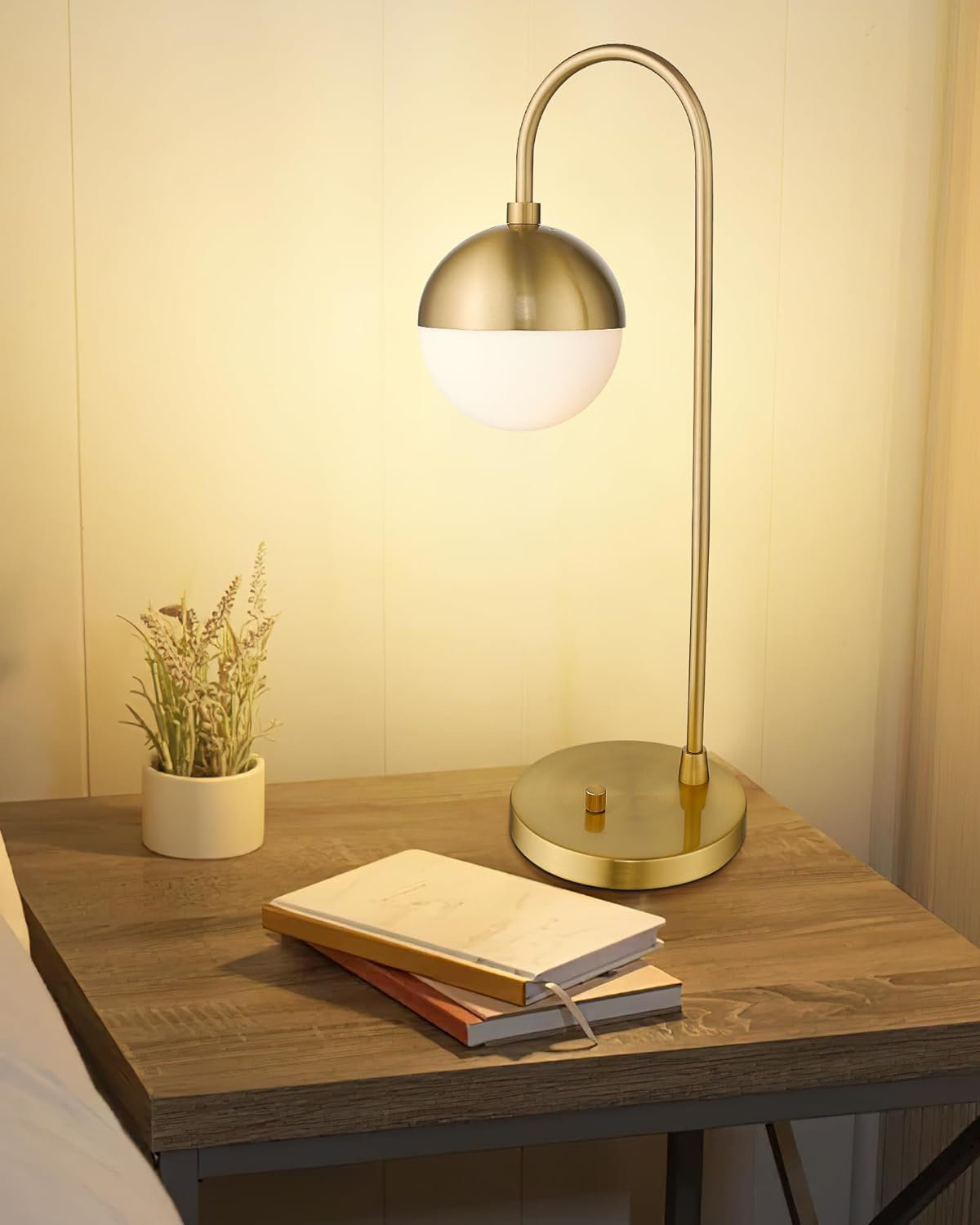 Everly Quinn Modern Gold Table Lamp With Dimmable Switch, Brushed Brass ...