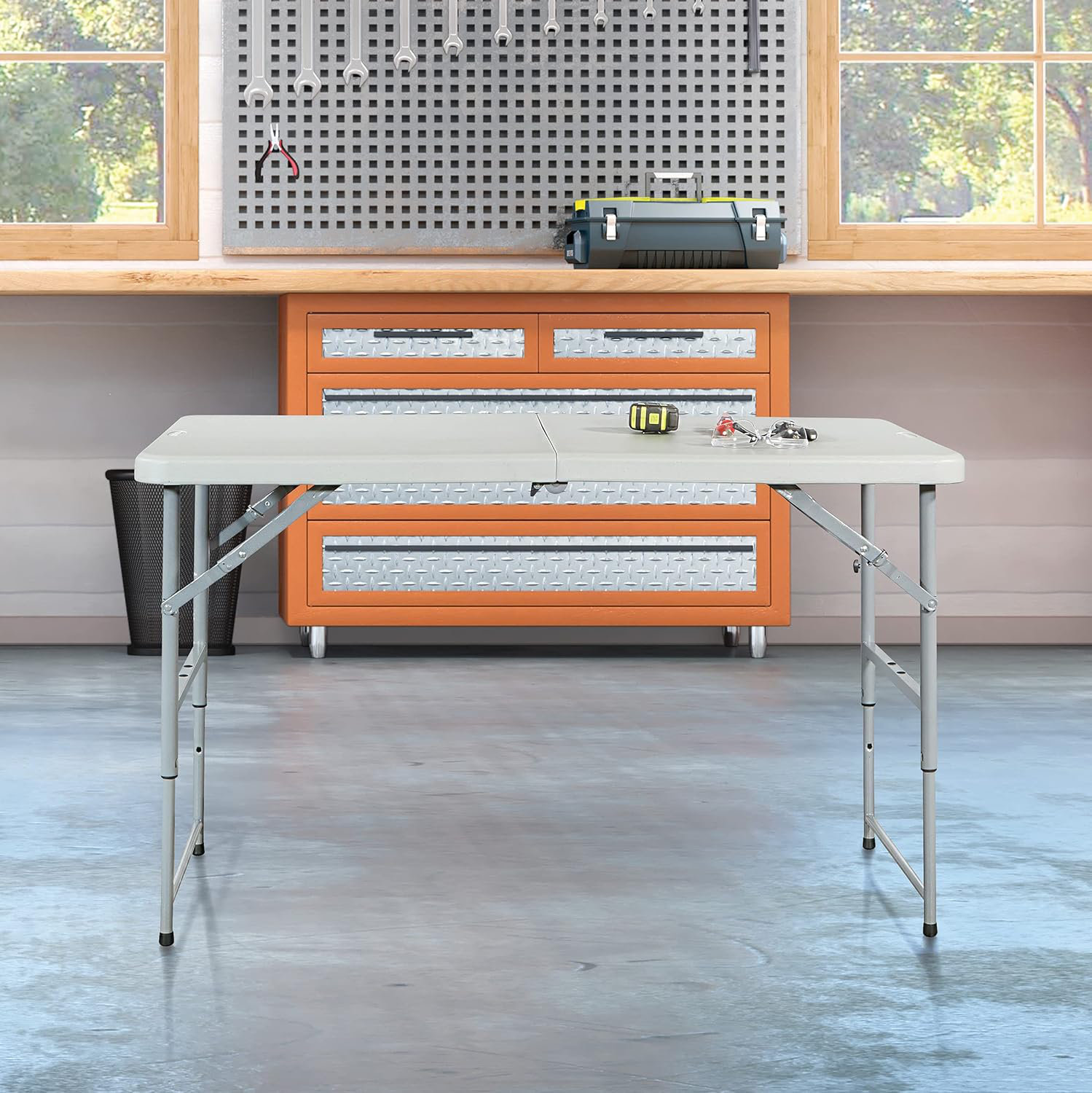 BLASIVE Resin Multipurpose Rectangle Table 4-Feet Long Height Adjustable Centre Folding Table ...