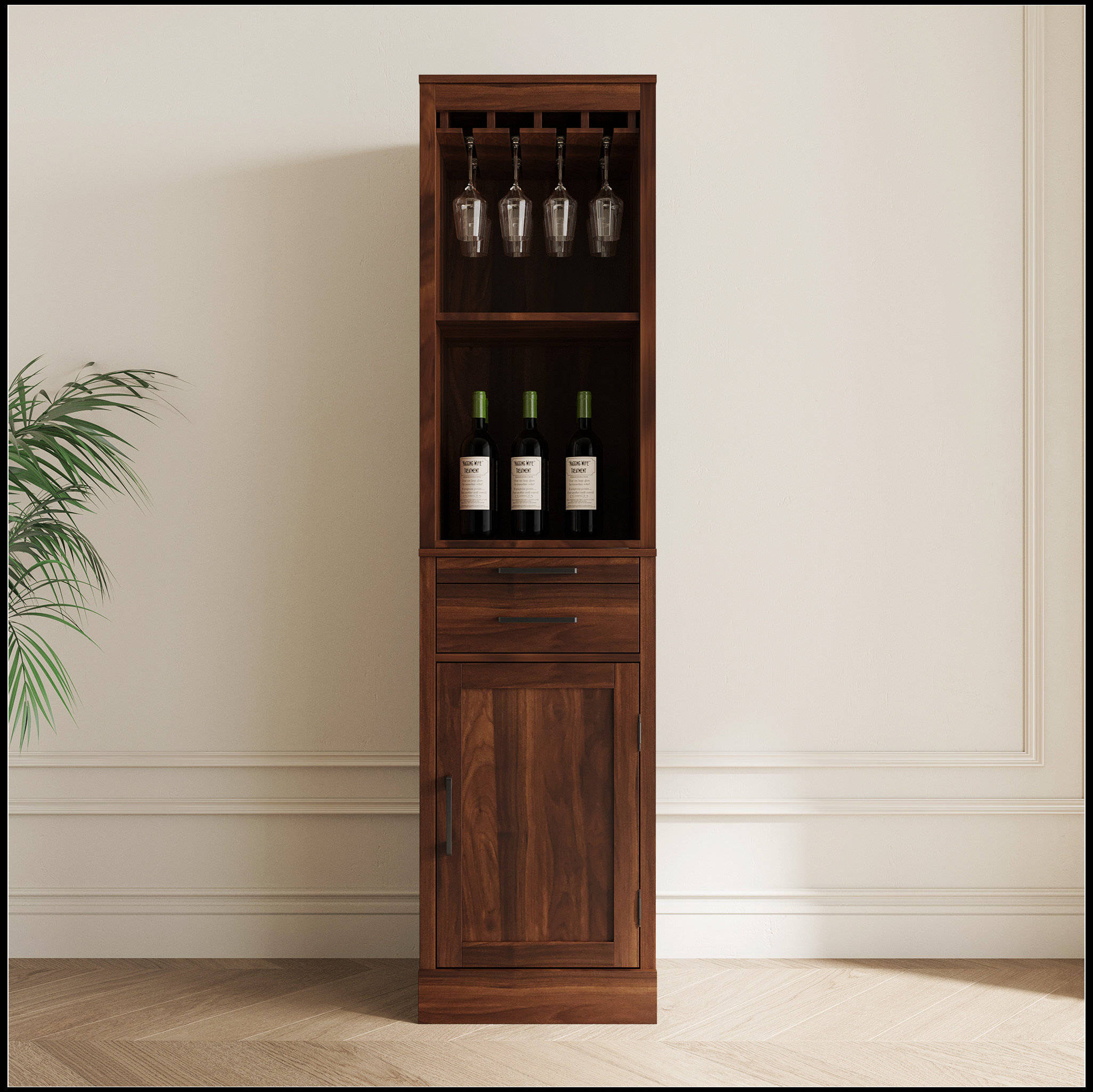 Winston Porter Sofali brown walnut color modular wine bar cabinet ...