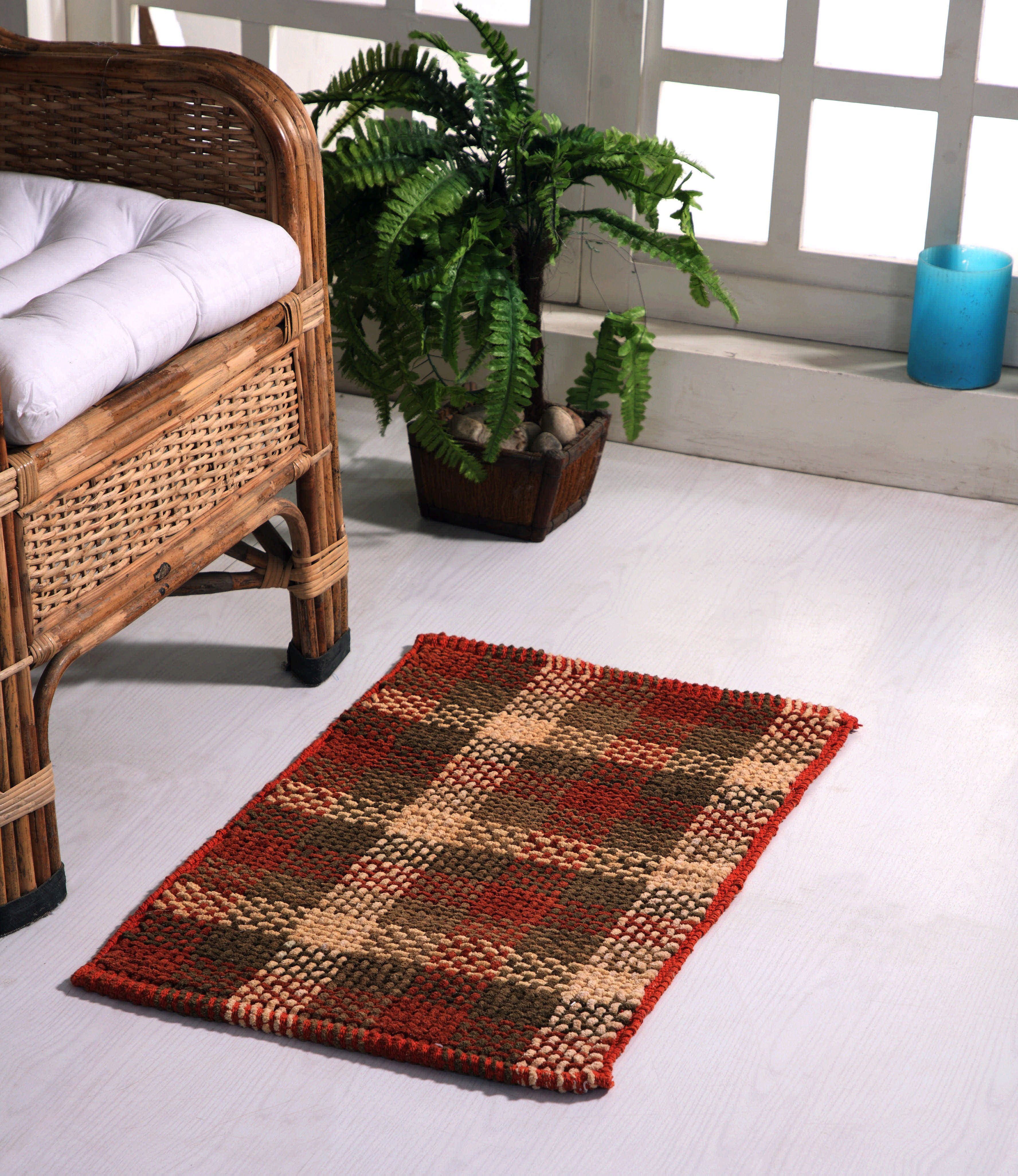 August Grove® Shrewsbury Plaid Cotton Burgundy Area Rug | Wayfair