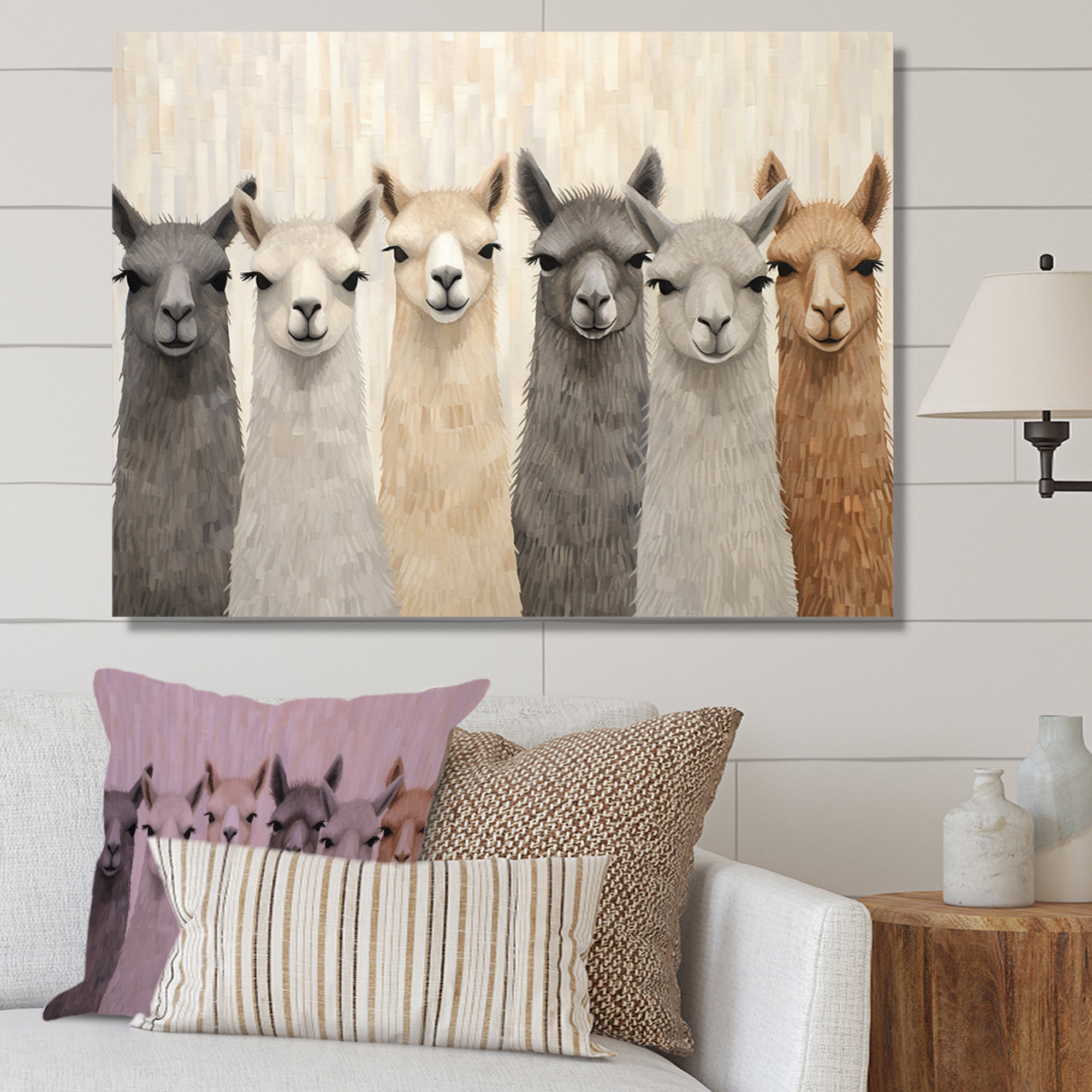 Bungalow Rose Beige And Gray Minimalism Curious Alpacas Collage II On ...
