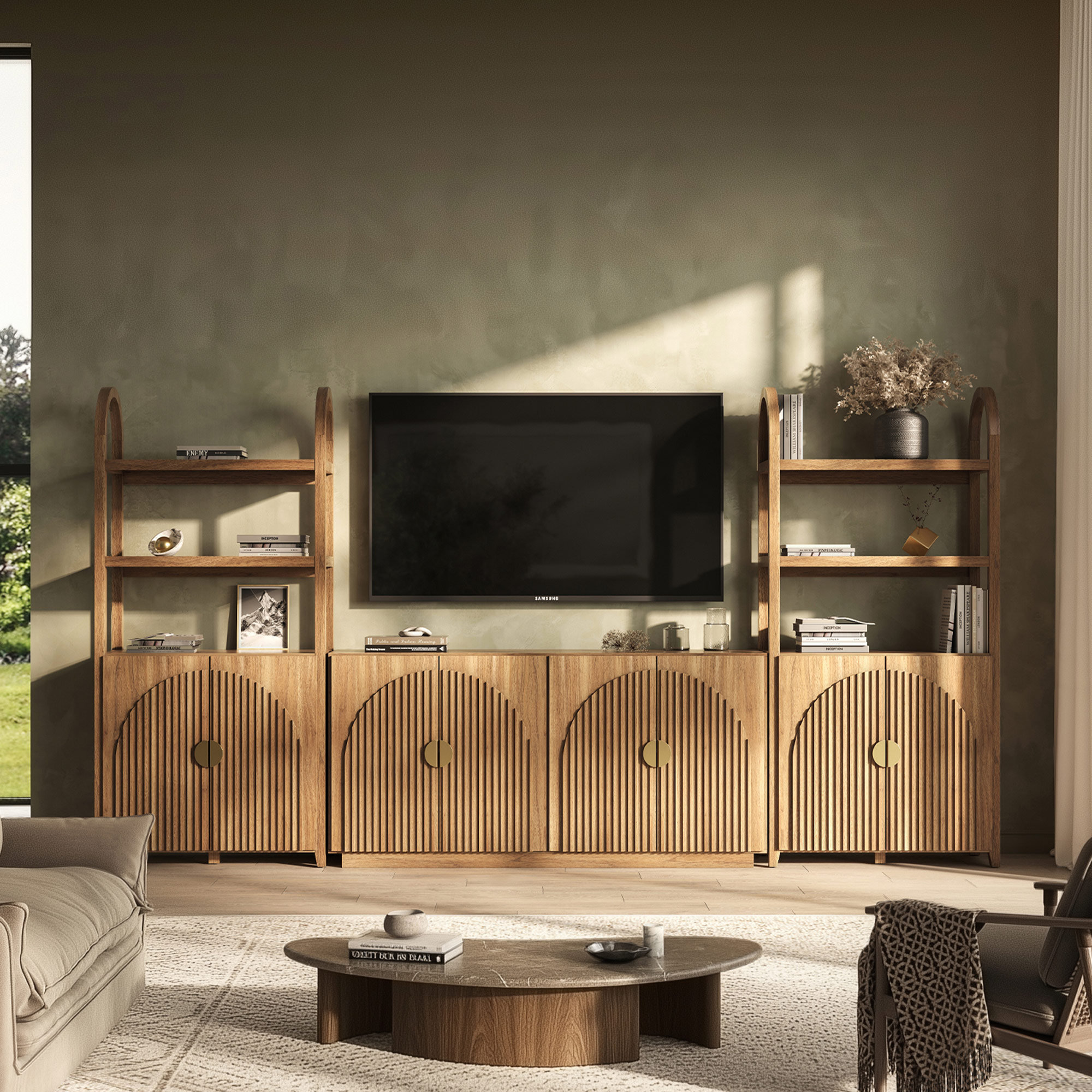 Everly Quinn 4-Piece Modular Arched TV Stand Entertainment Center Set ...