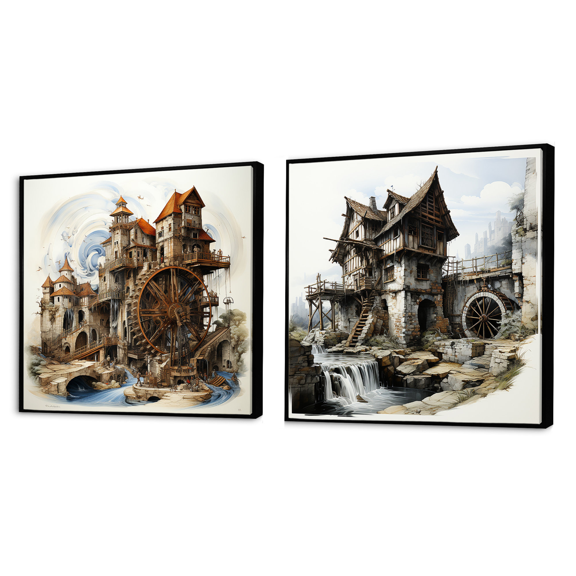 Alcott Hill Drawing Of A Mills Fairytale - Mills Square Collage Set Of ...