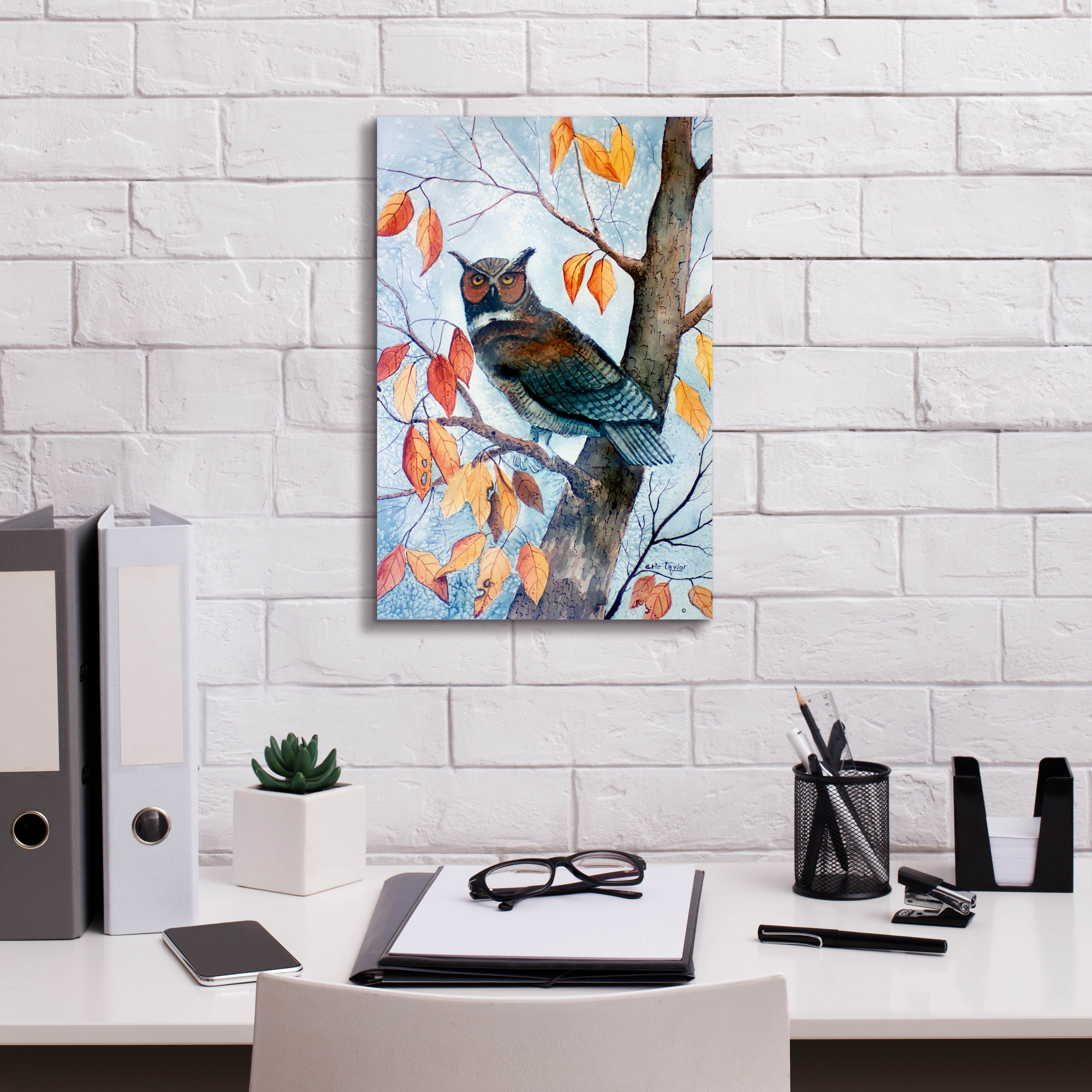 Millwood Pines " Owl And Autumn Leaves " by Arie Reinhardt Taylor | Wayfair