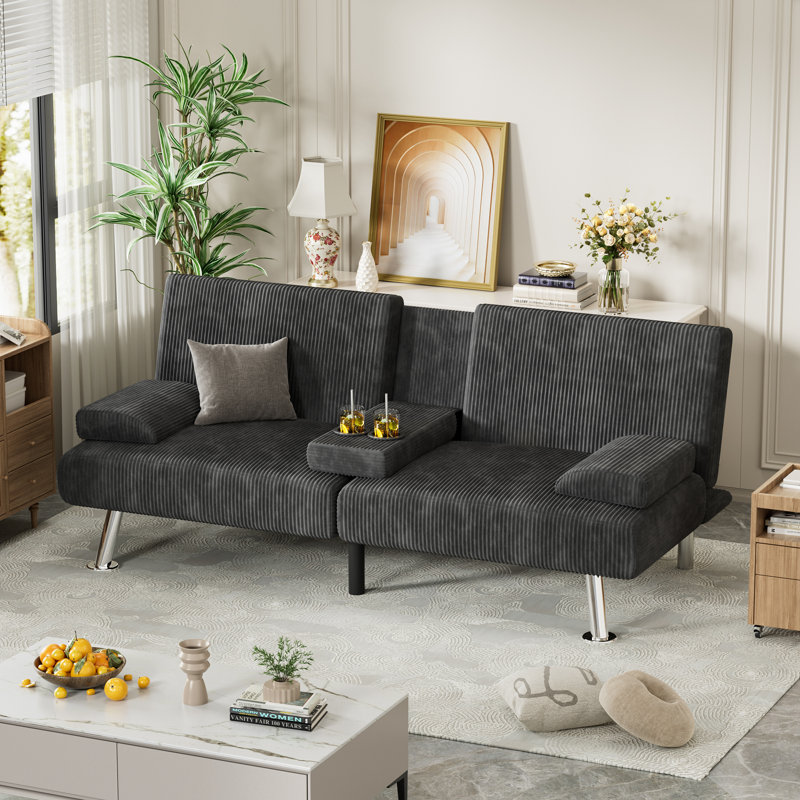 Ebern Designs Preas Full 65'' Upholstered Loose Convertible Sofa ...