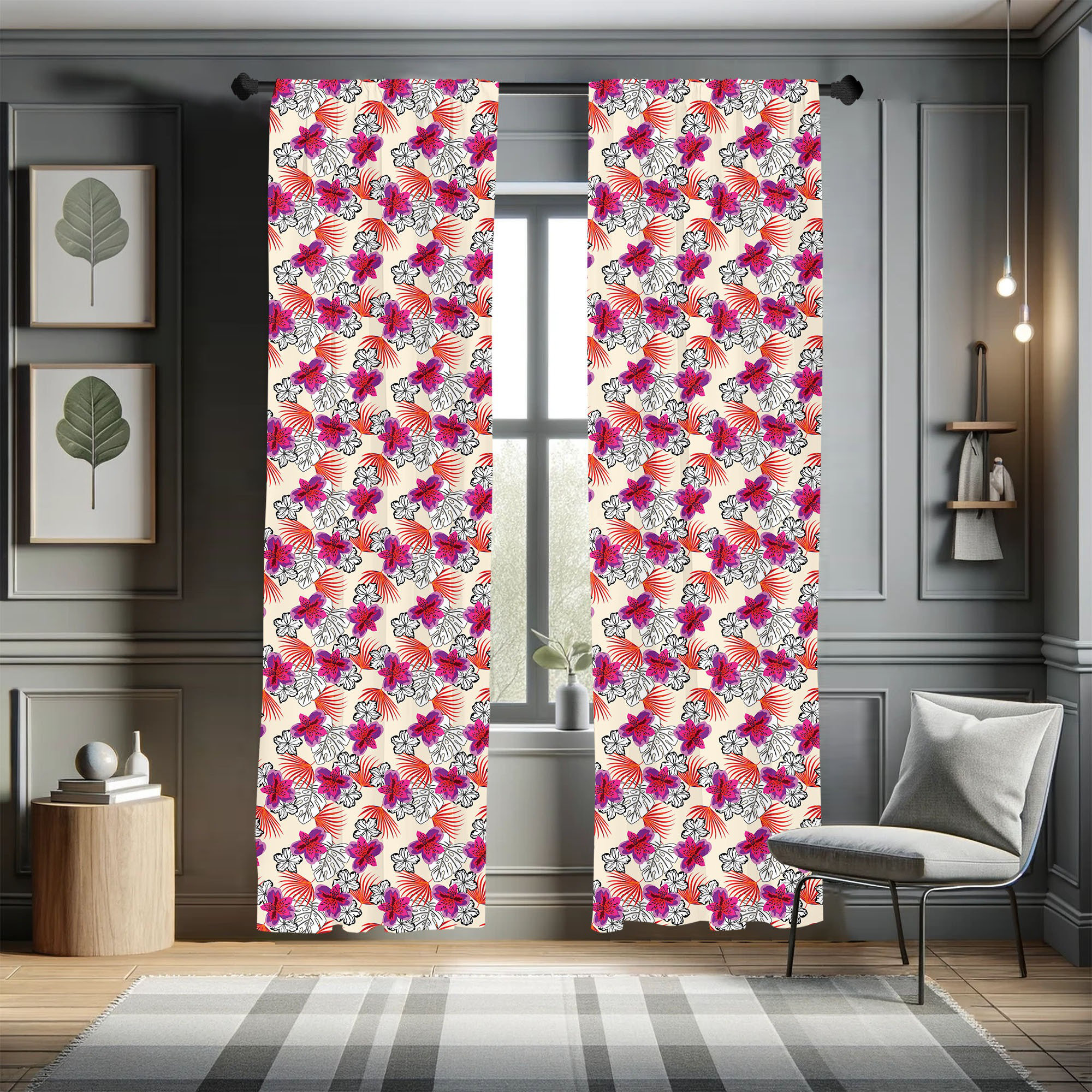 East Urban Home Aloha Floral Semi-Sheer Rod Pocket Curtain Panels | Wayfair